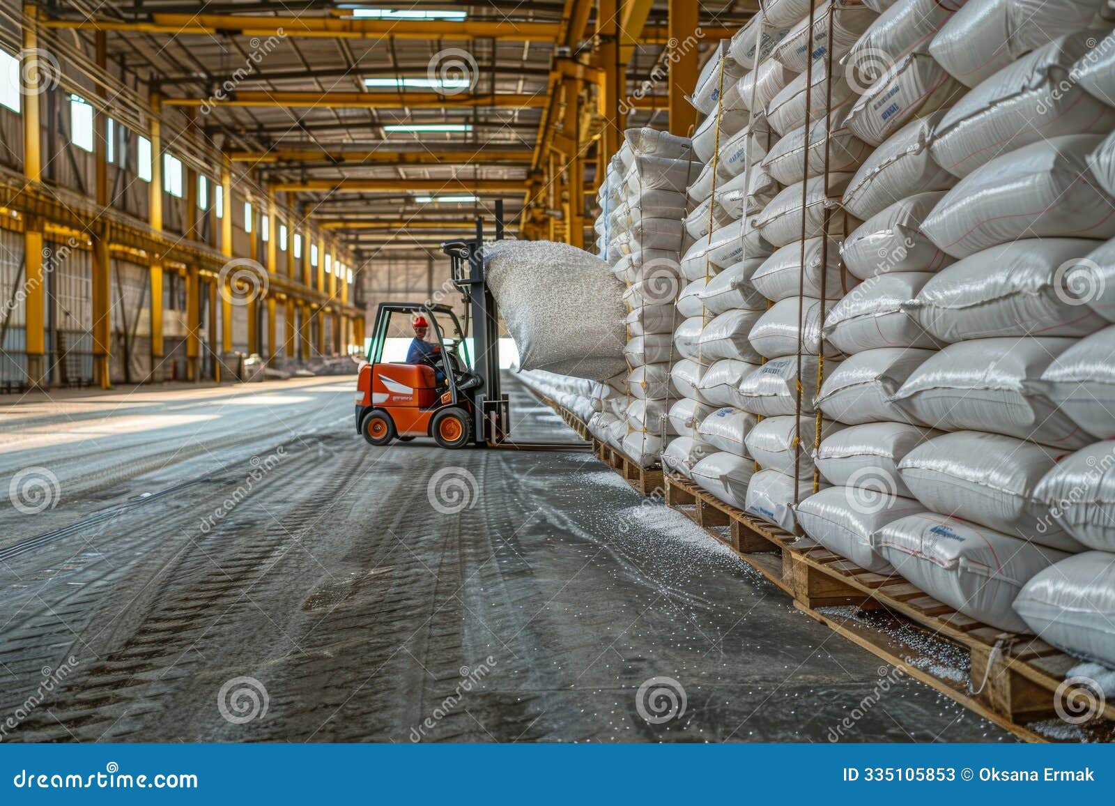 Forklift Handling White Bags, Loading Fertilizer Bags into Containers ...
