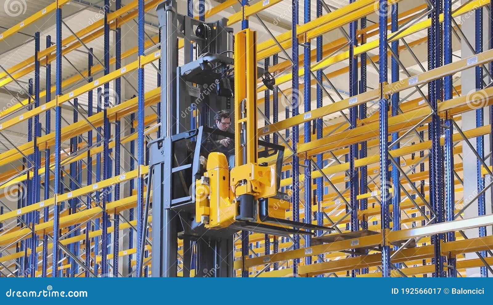 Forklift High Rack Stacker stock video. Video of warehouse - 192566017