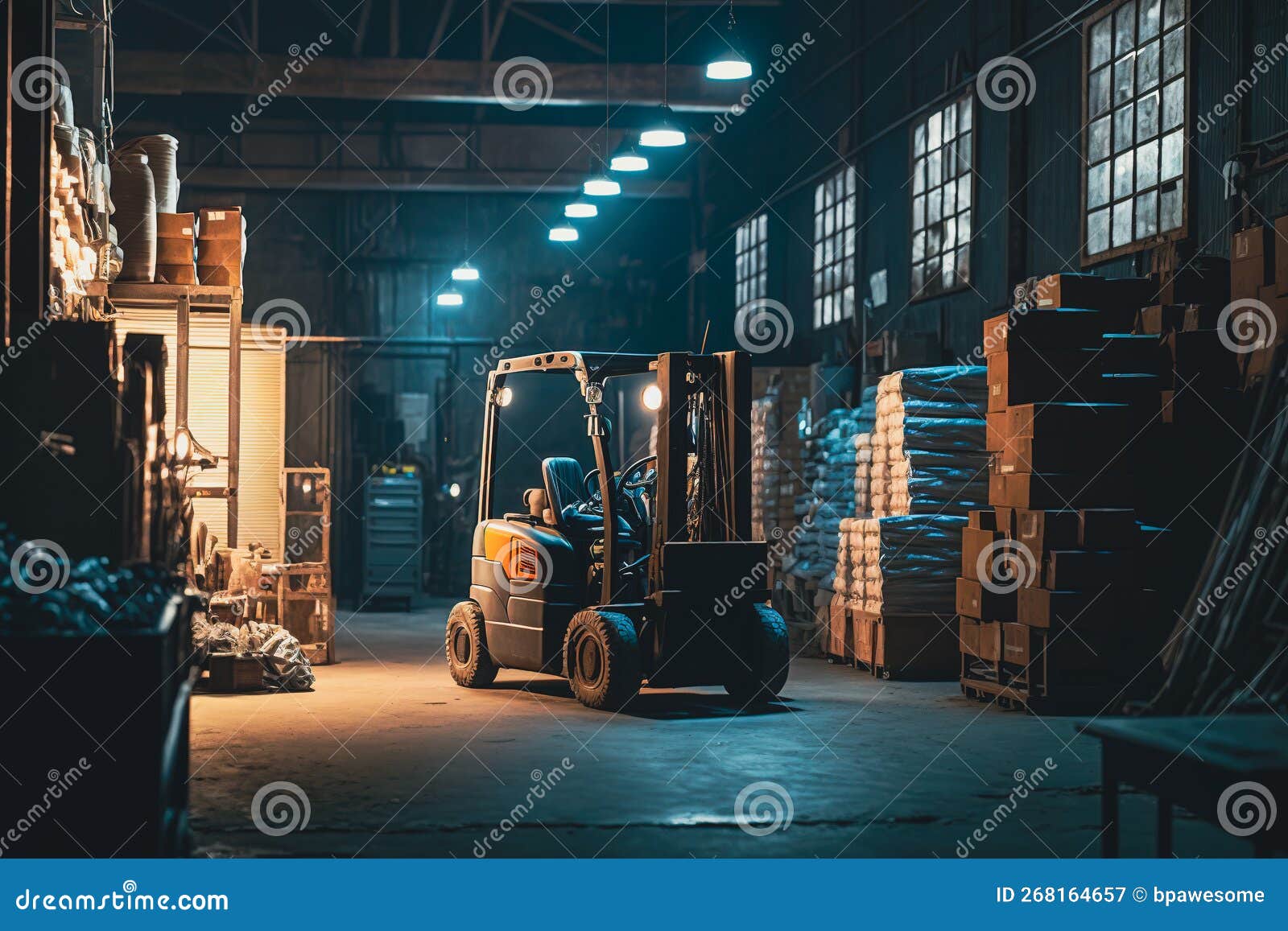 Forklift Inside Factory. Cargo Industry. Heavy Transportation Vector ...