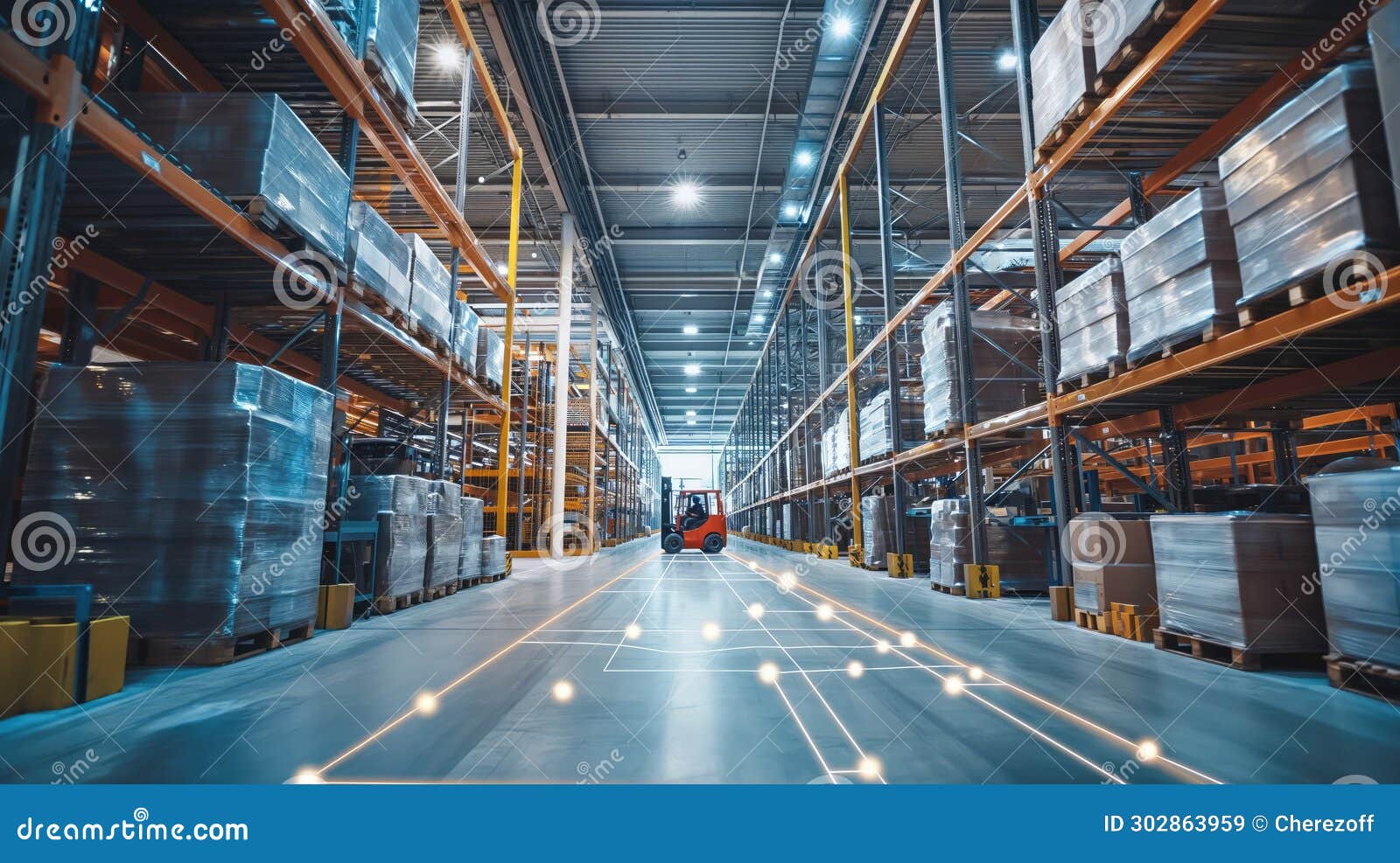 Forklift in a Large Warehouse Stock Image - Image of warehouse ...