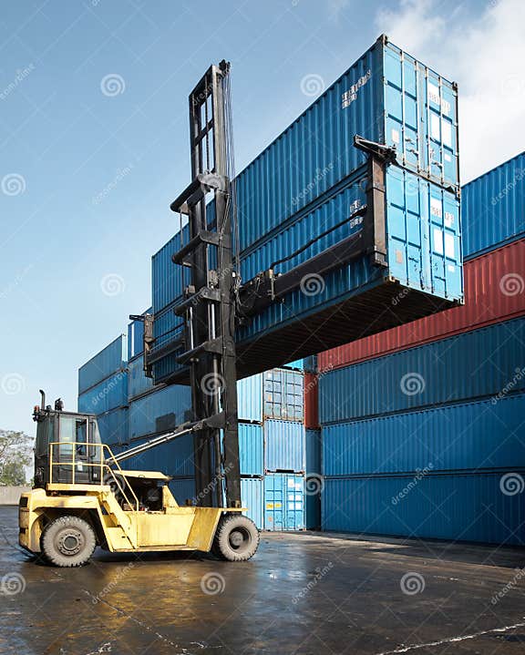 Forklift lifting container stock image. Image of stacking - 8659917