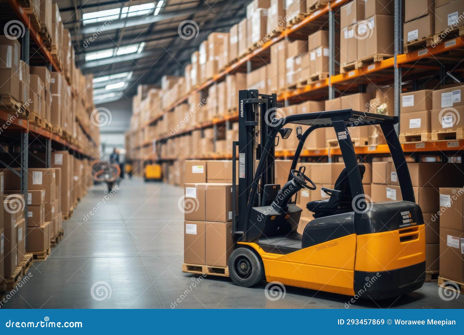 Forklift Load Pallets in Big Warehouse. Generative AI Stock Image ...