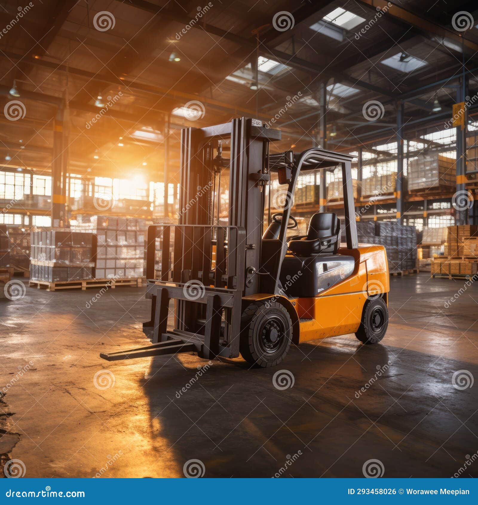 Forklift Load Pallets in Big Warehouse. Generative AI Stock Photo ...