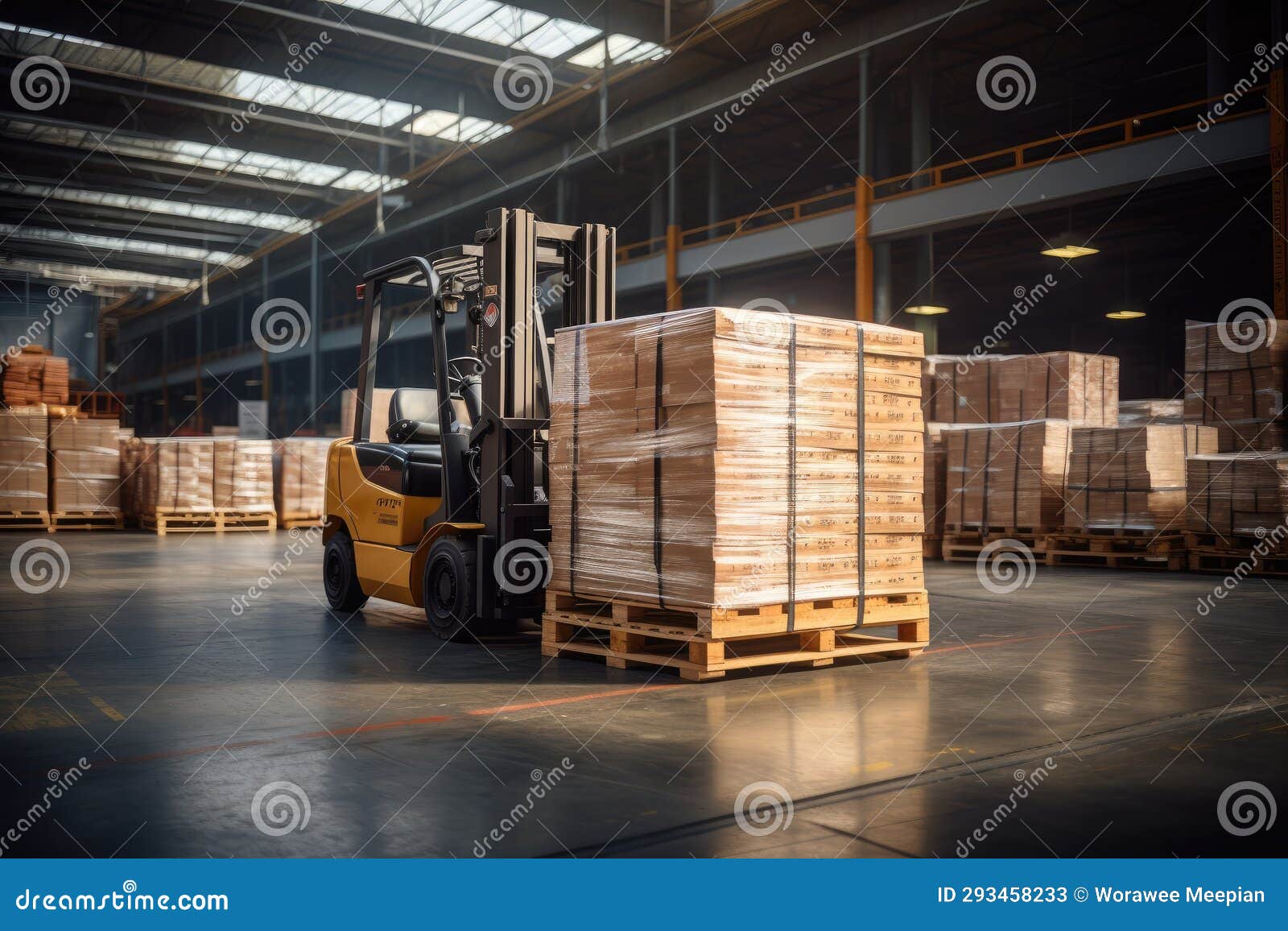 Forklift Load Pallets in Big Warehouse. Generative AI Stock Image ...