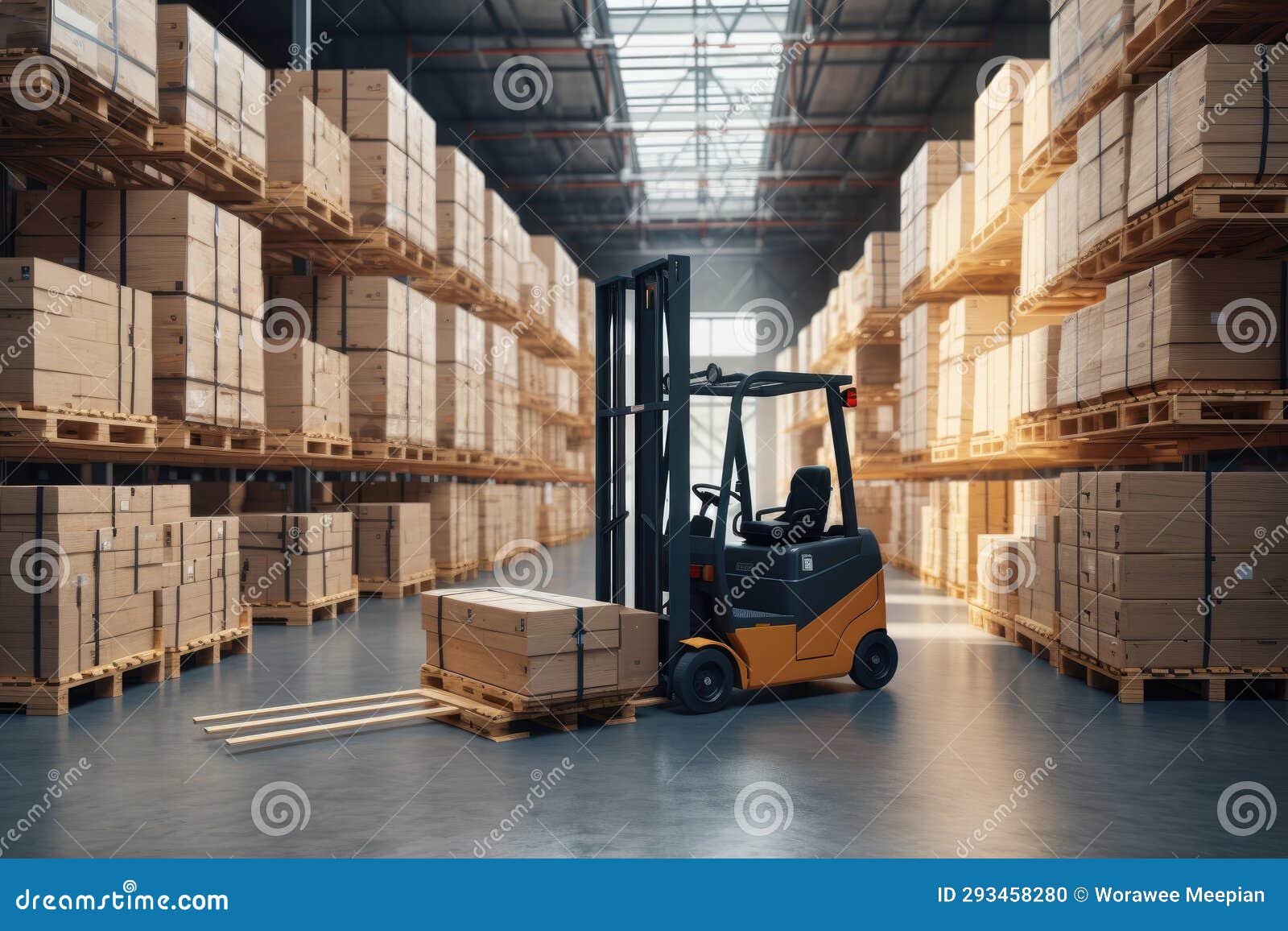 Forklift Load Pallets in Big Warehouse. Generative AI Stock Photo ...