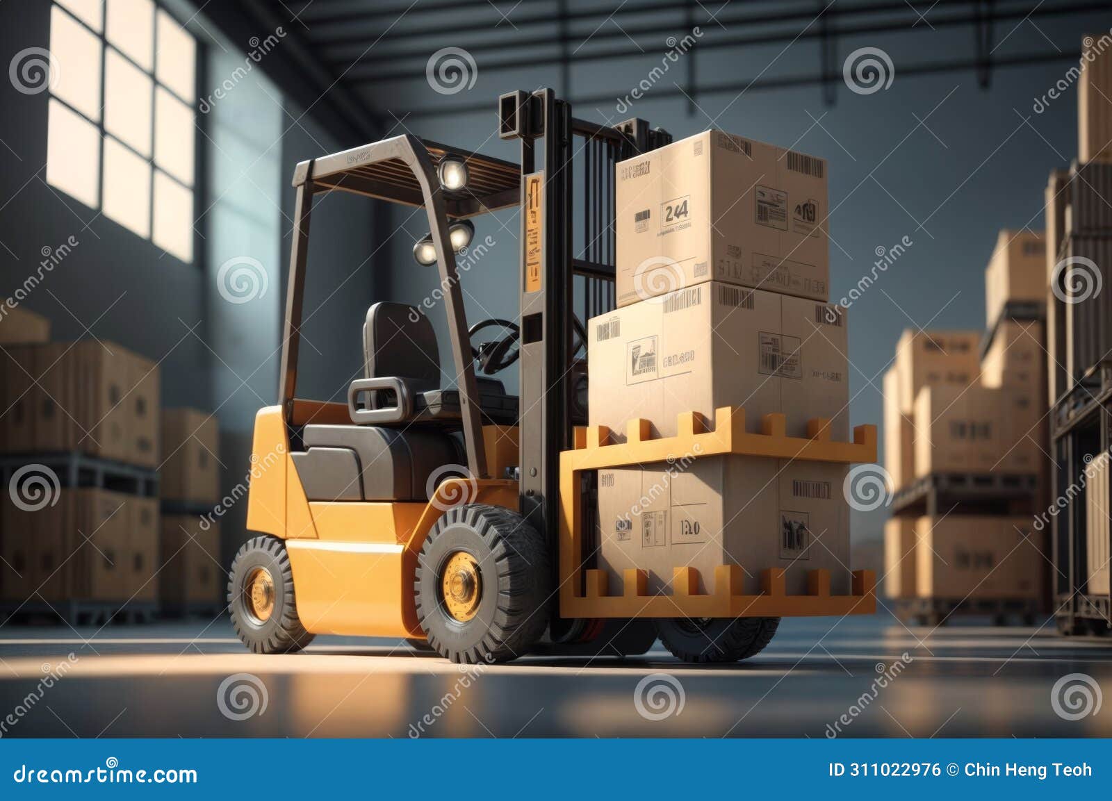 Forklift Loader with Cardboard Boxes in Warehouse Stock Illustration ...