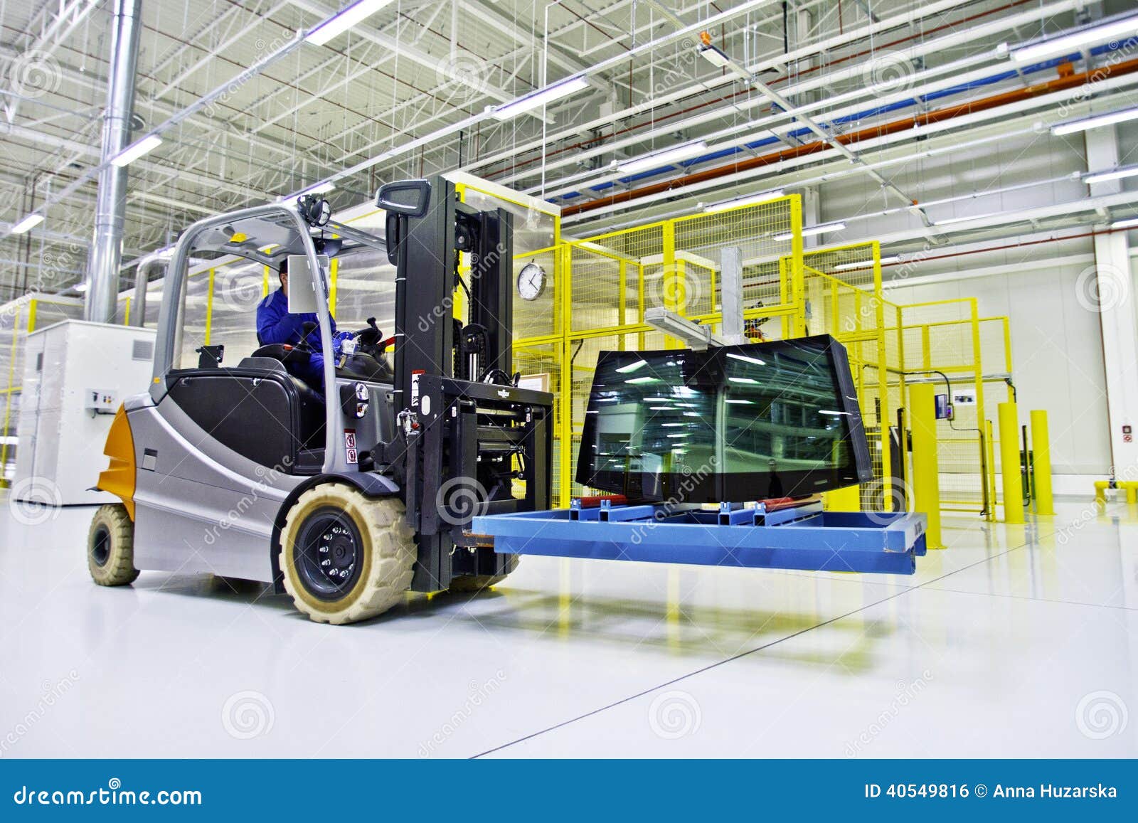 Forklift Loader in Large Modern Warehouse Stock Photo - Image of ...
