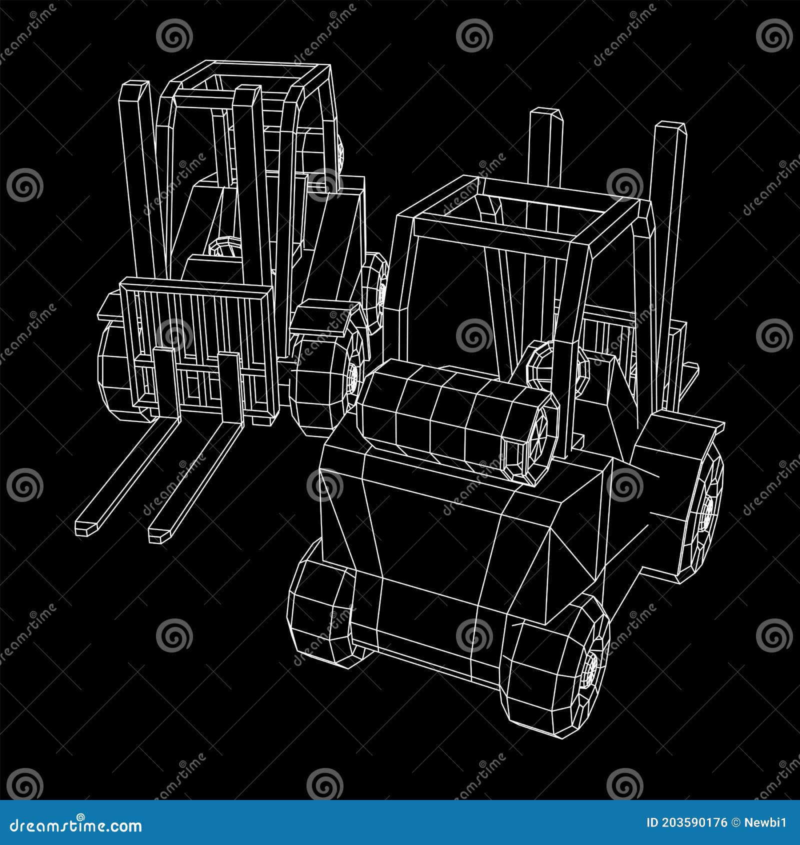 Forklift Loader Lift Truck. Wireframe Illustration Stock Vector ...