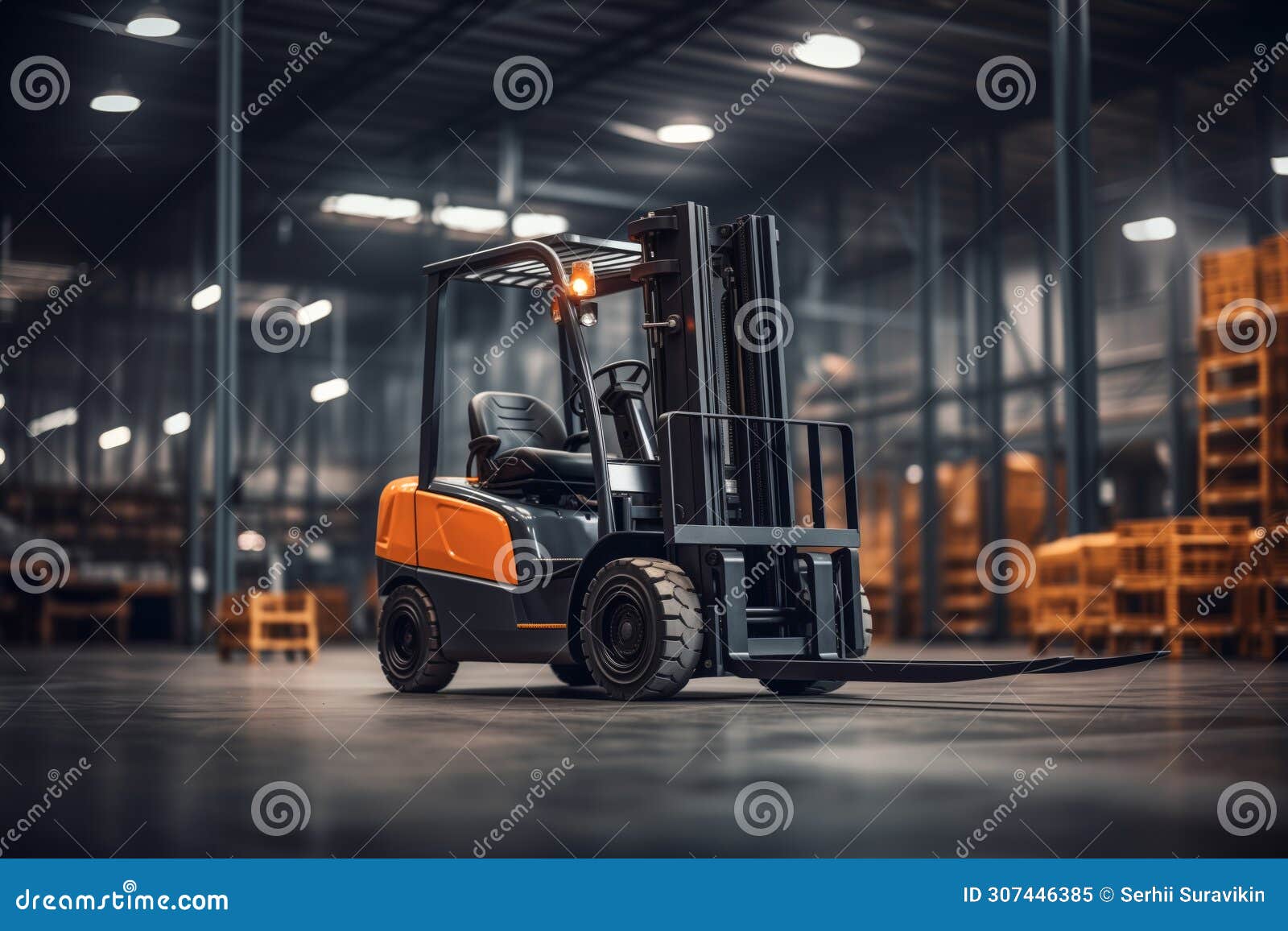 A Forklift Loader is Parked Inside a Warehouse Stock Image - Image of ...