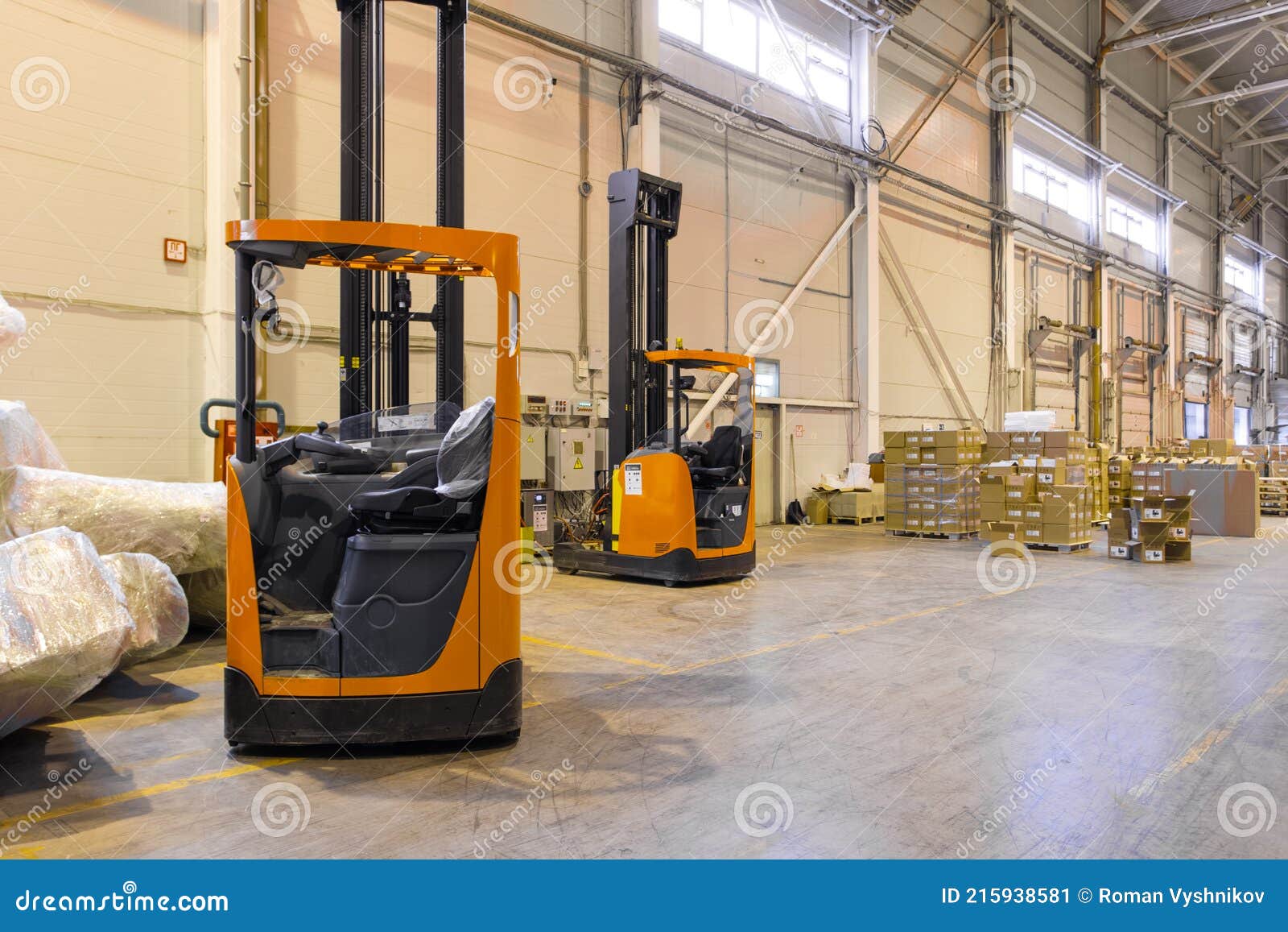 Forklift Loader Parking at Logistics Warehouse. Pallet Stacker Truck ...