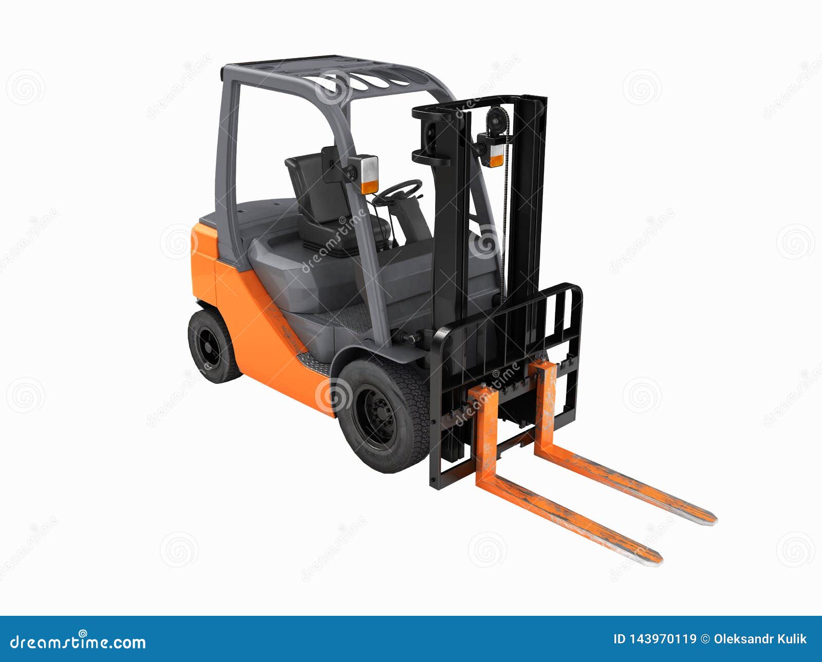 Forklift Loader Perspective View without Shadow on White Background 3D ...