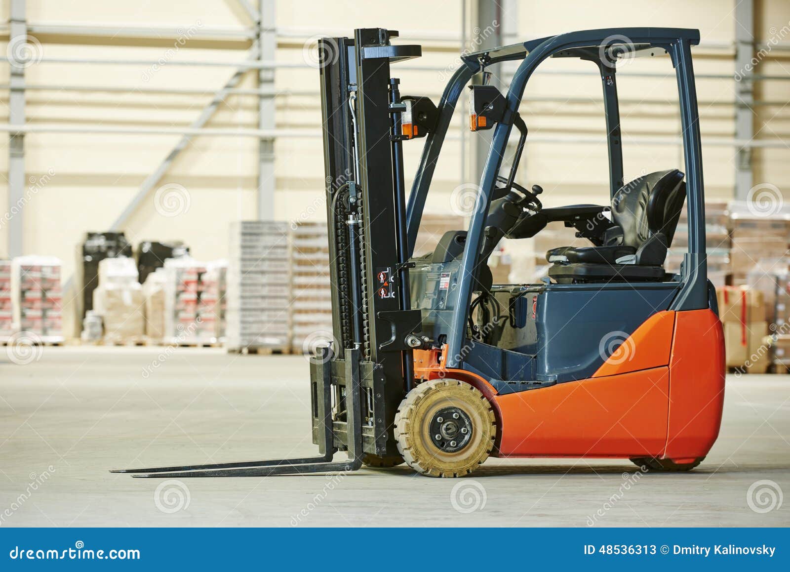 Forklift Loader Stacker Truck at Warehouse Stock Image - Image of ...