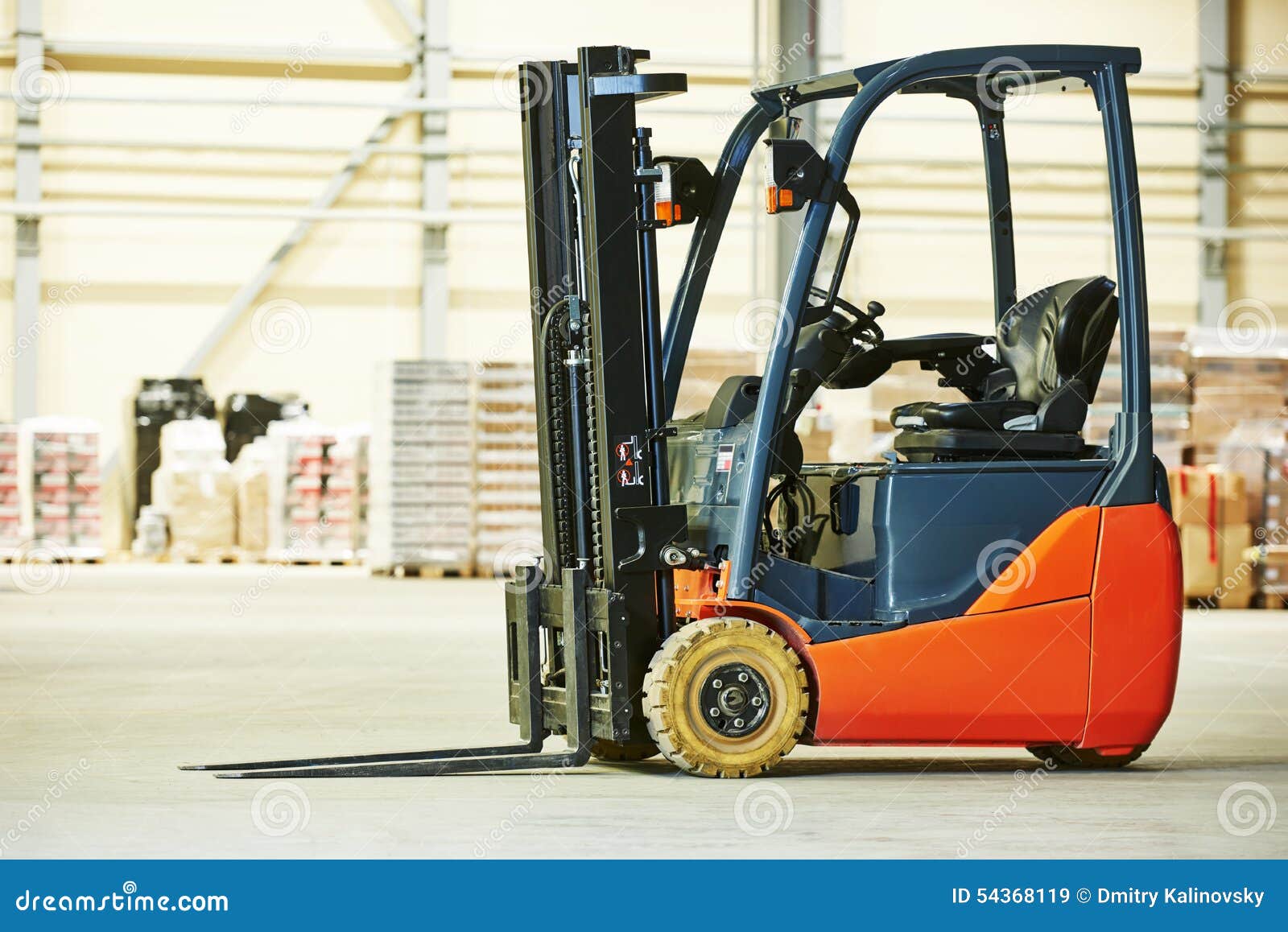 Forklift Loader Stacker Truck at Warehouse Stock Image - Image of ...