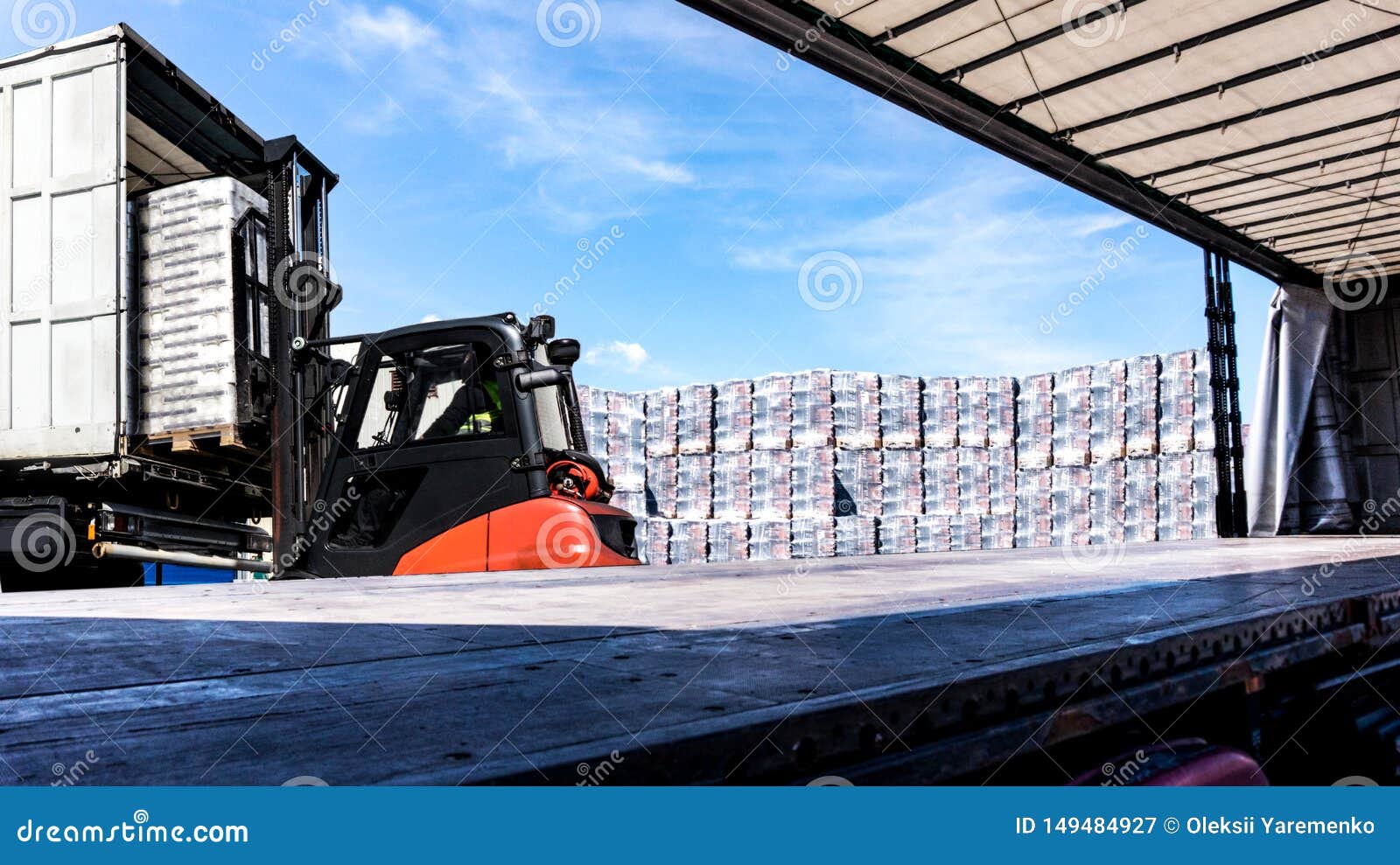 Forklift Loader at Warehouse Outdoors Stock Image - Image of finished ...