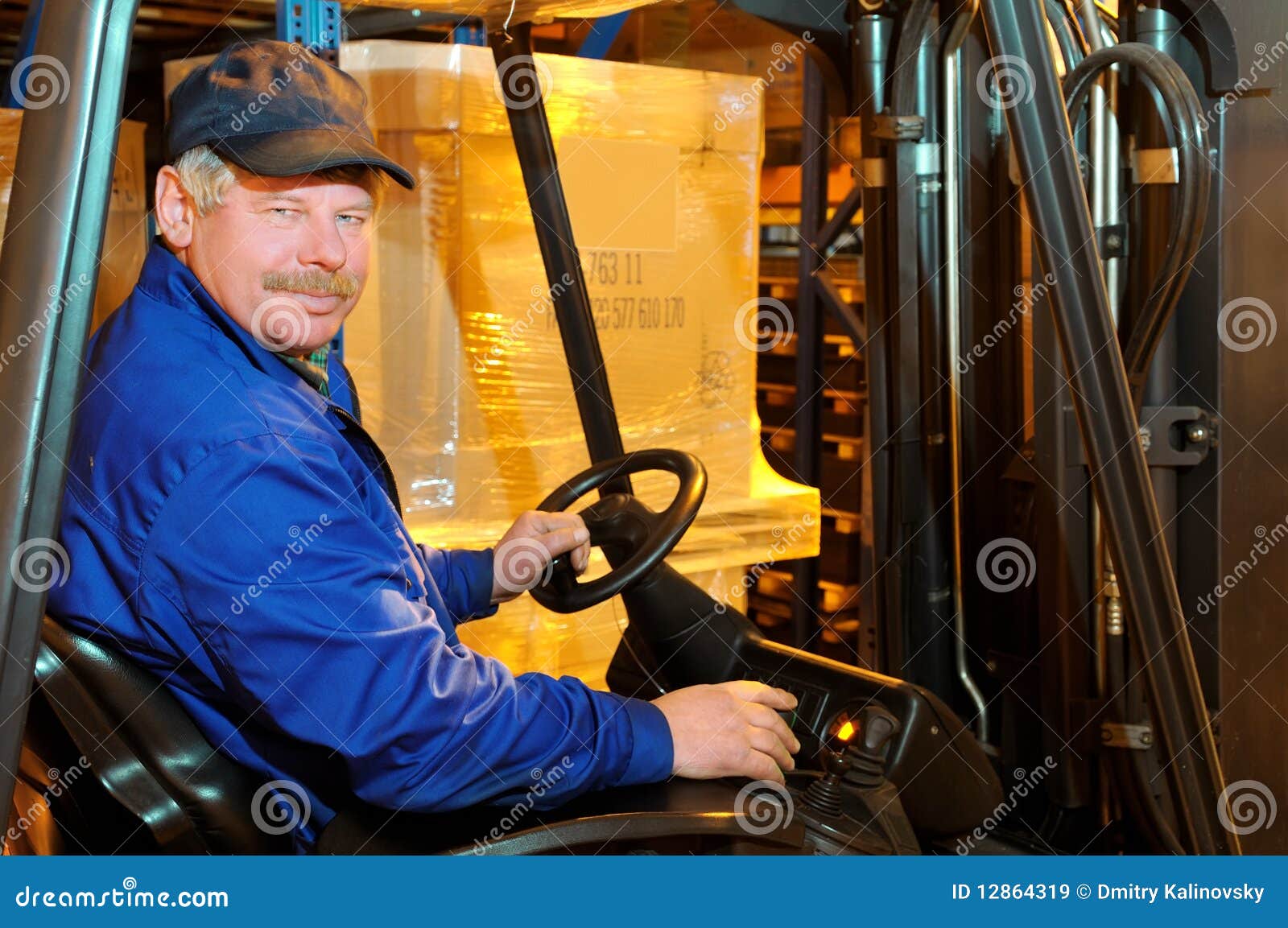 Forklift Loader Worker at Warehouse Stock Image - Image of pallet ...