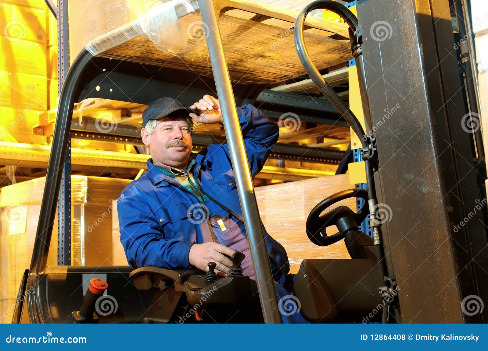 Forklift Loader Worker at Warehouse Stock Photo - Image of electric ...