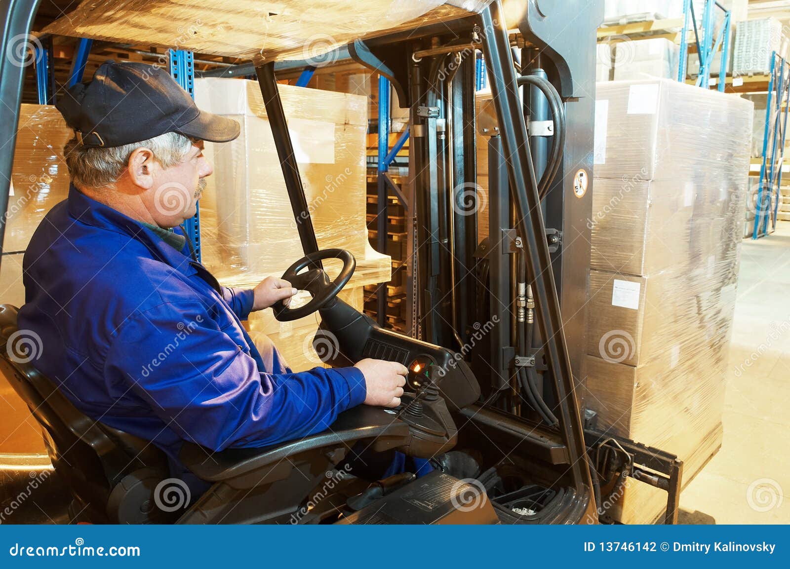 Forklift Loader Worker at Warehouse Stock Photo - Image of machinery ...