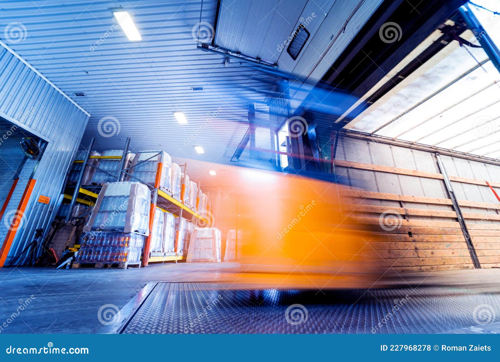 Forklift Loader Working at Beverages Plant Warehouse Stock Photo ...