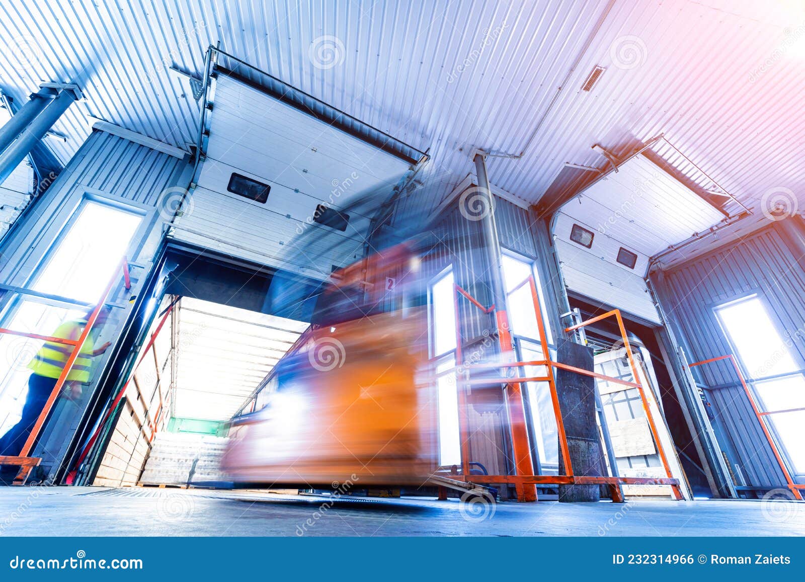 Forklift Loader Working at Beverages Plant Warehouse Stock Photo ...