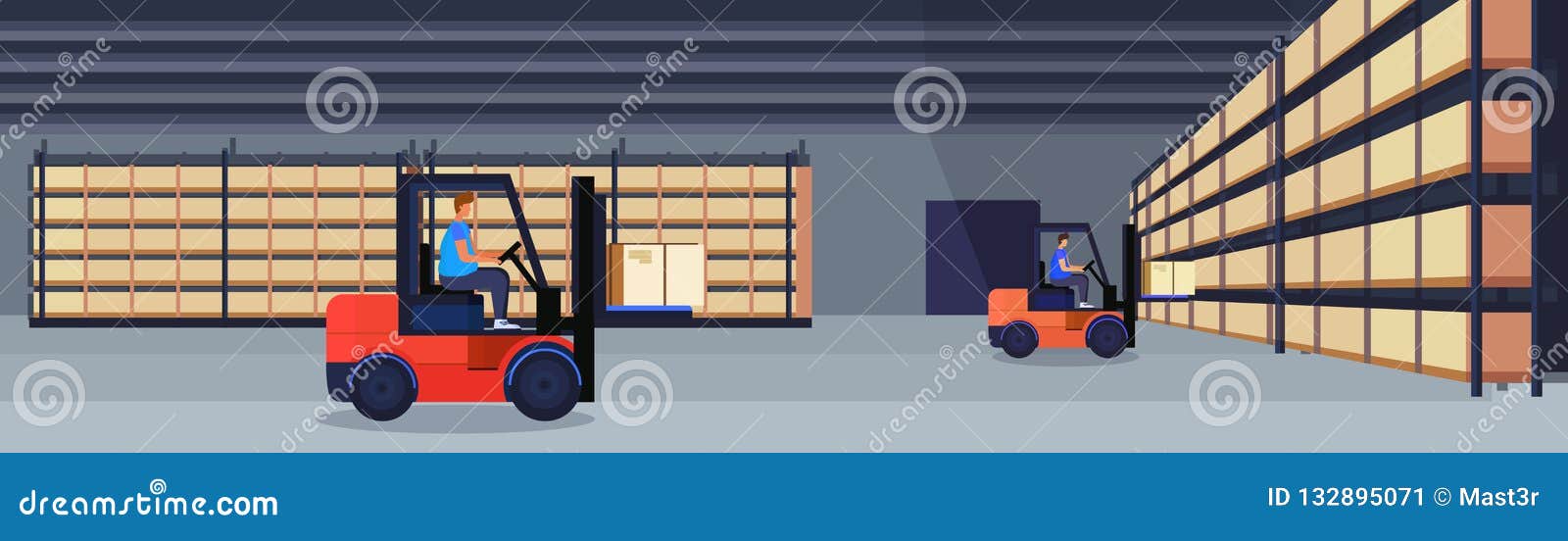 Forklift Loader Working Warehouse Interior Parcel Box on Rack Logistic ...