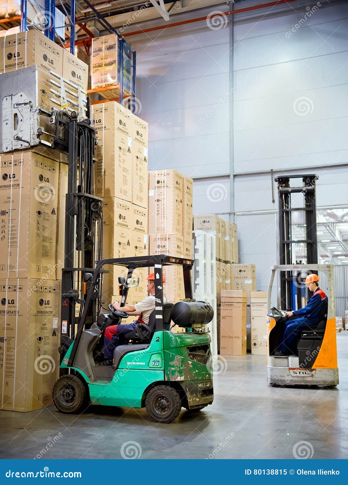 Forklift Loader Working in Warehouse Editorial Image - Image of ...
