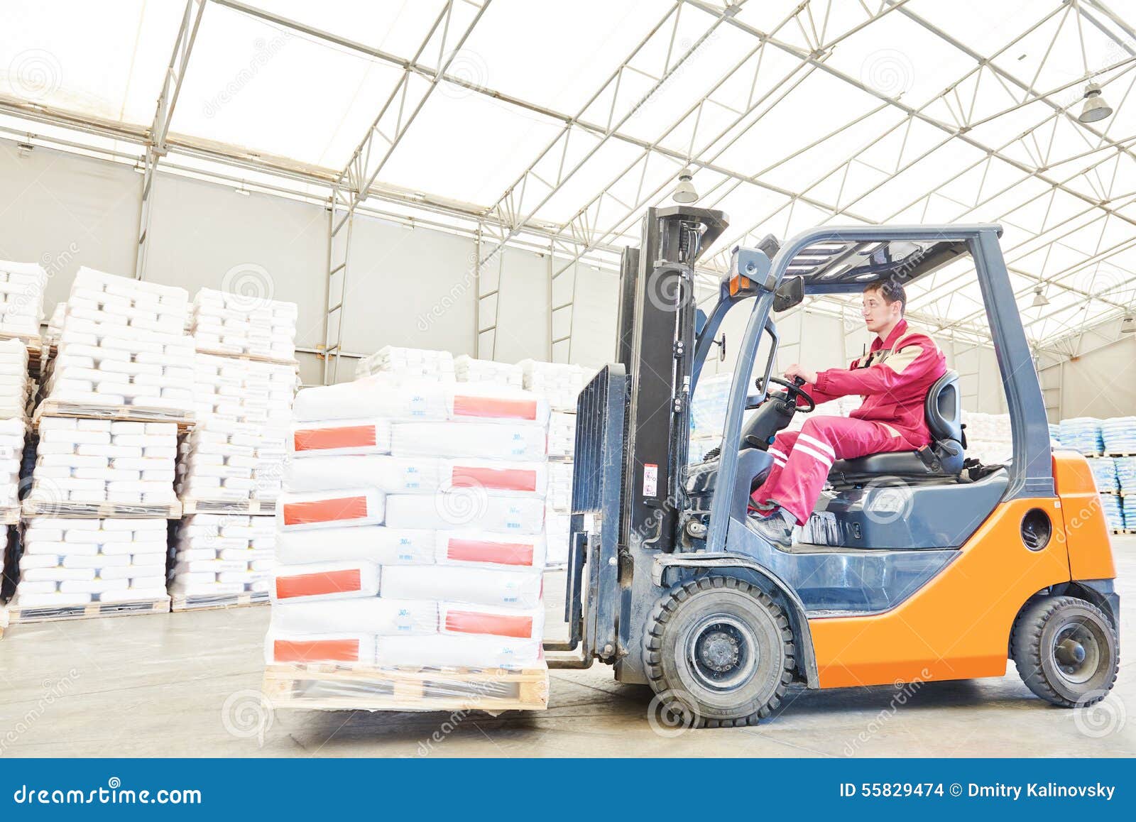Forklift Loader Working in Warehouse Stock Photo - Image of handling ...