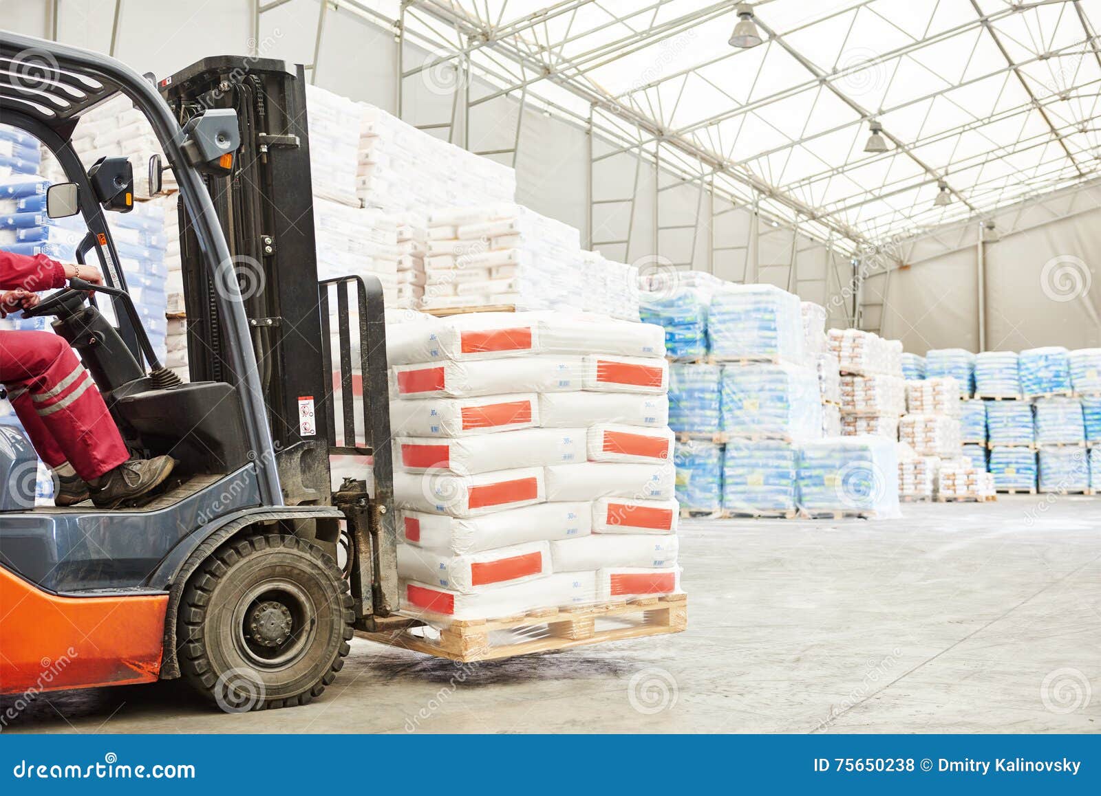 Forklift Loader Working in Warehouse Stock Photo - Image of machine ...