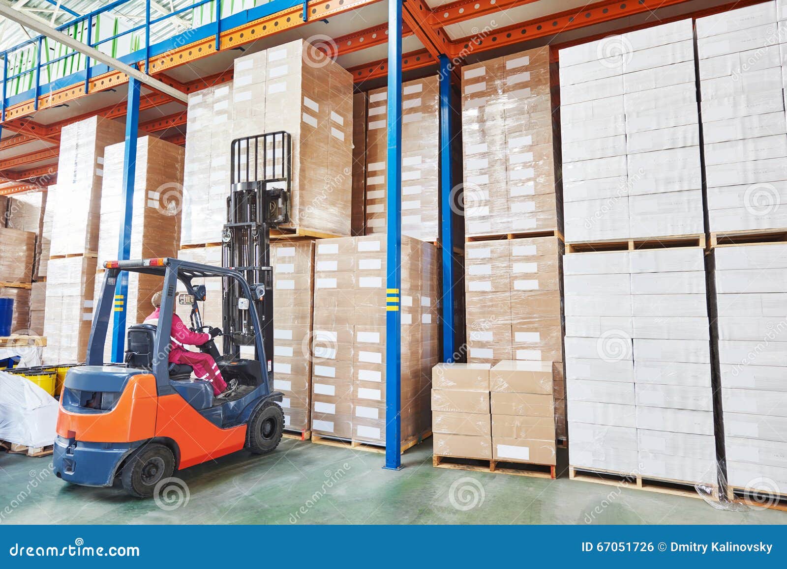 Forklift Loader Working in Warehouse Stock Photo - Image of operator ...