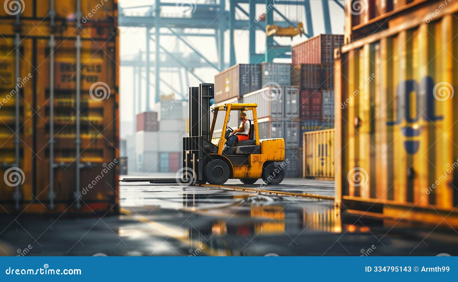 Forklift Loading Containers in Container Terminal. Logistics and ...