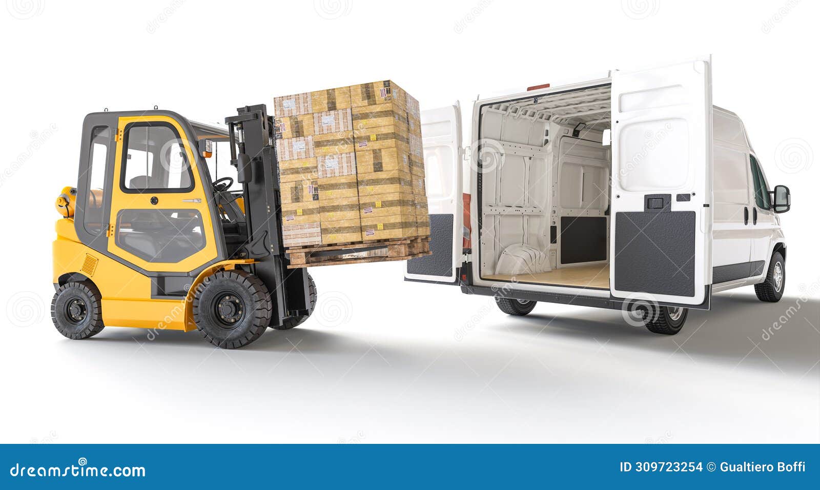 Forklift Loading Pallet into Delivery Van Stock Illustration ...