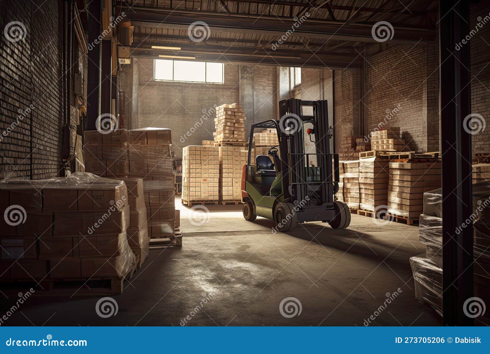 Forklift for Loading Pallets with Packages in Warehouse Interior ...