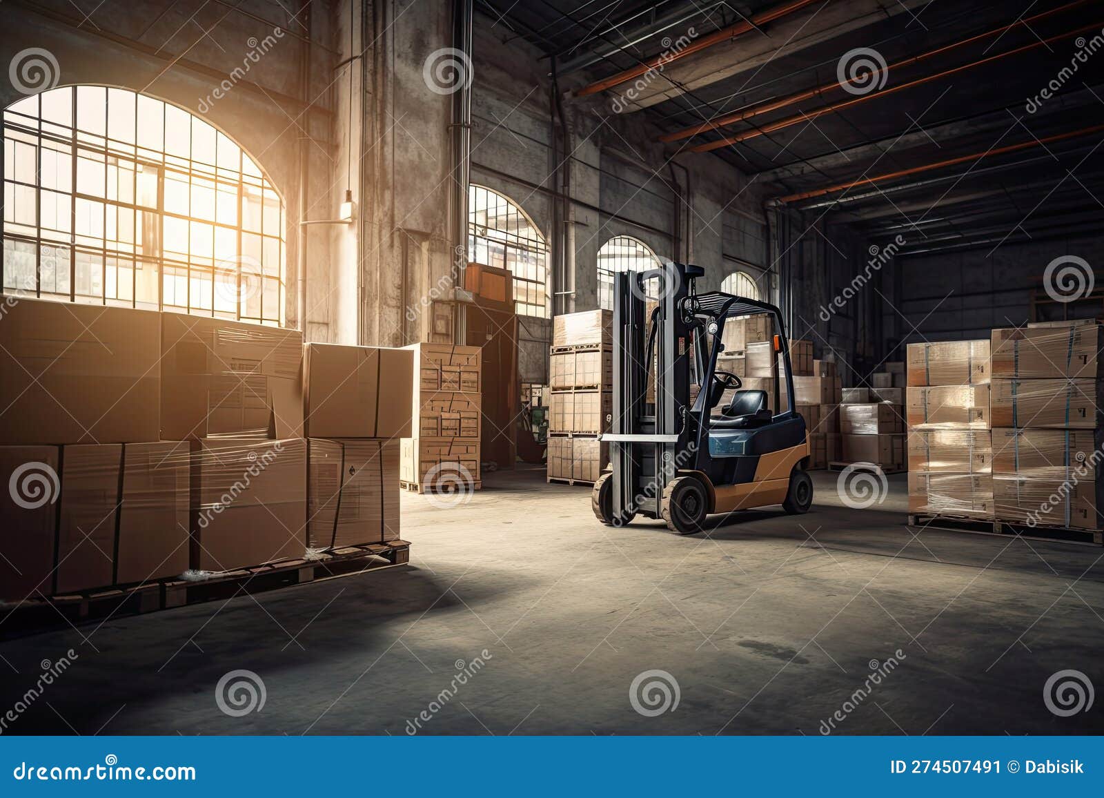 Forklift for Loading Pallets with Packages in Warehouse Interior ...