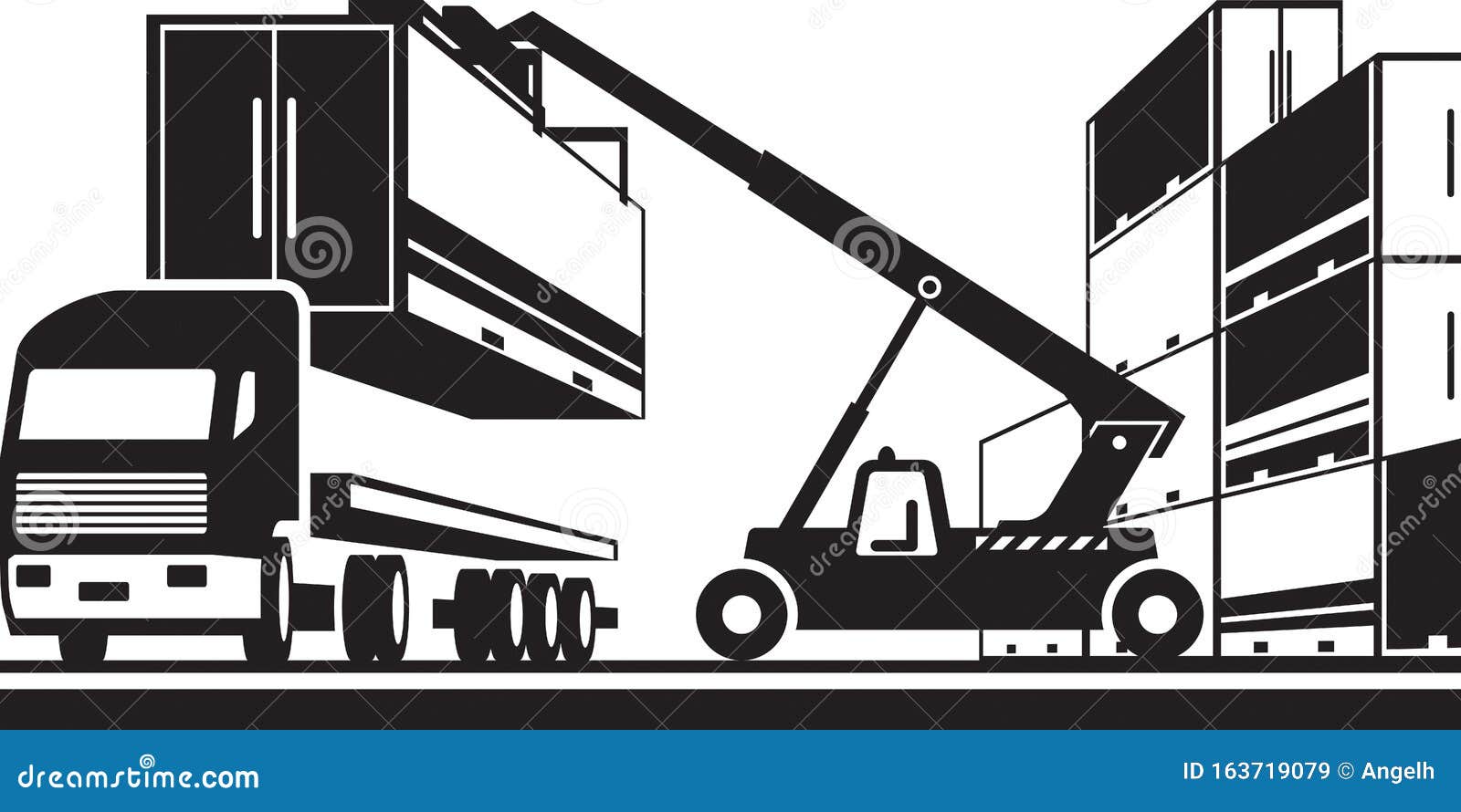 Forklift Loading Truck With Cargo Container Cartoon Vector ...