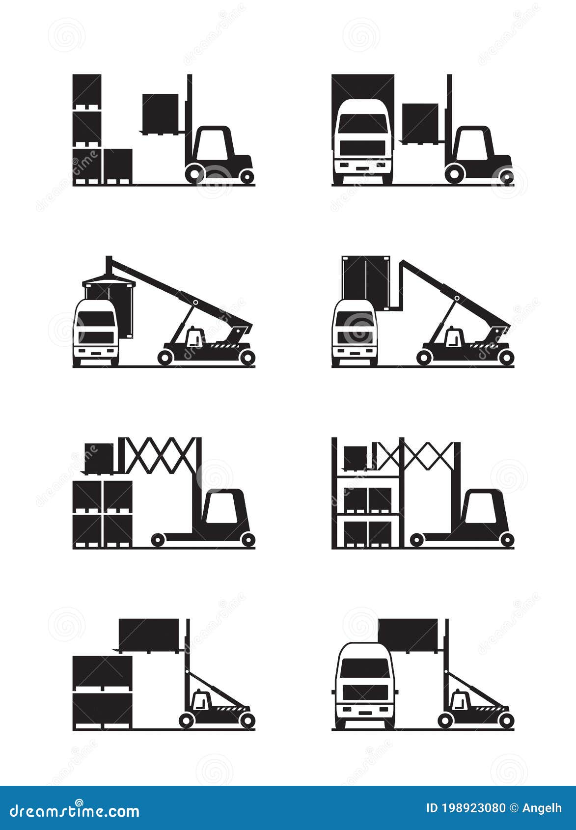 Forklift Loading Truck and Warehouse with Goods Stock Vector ...