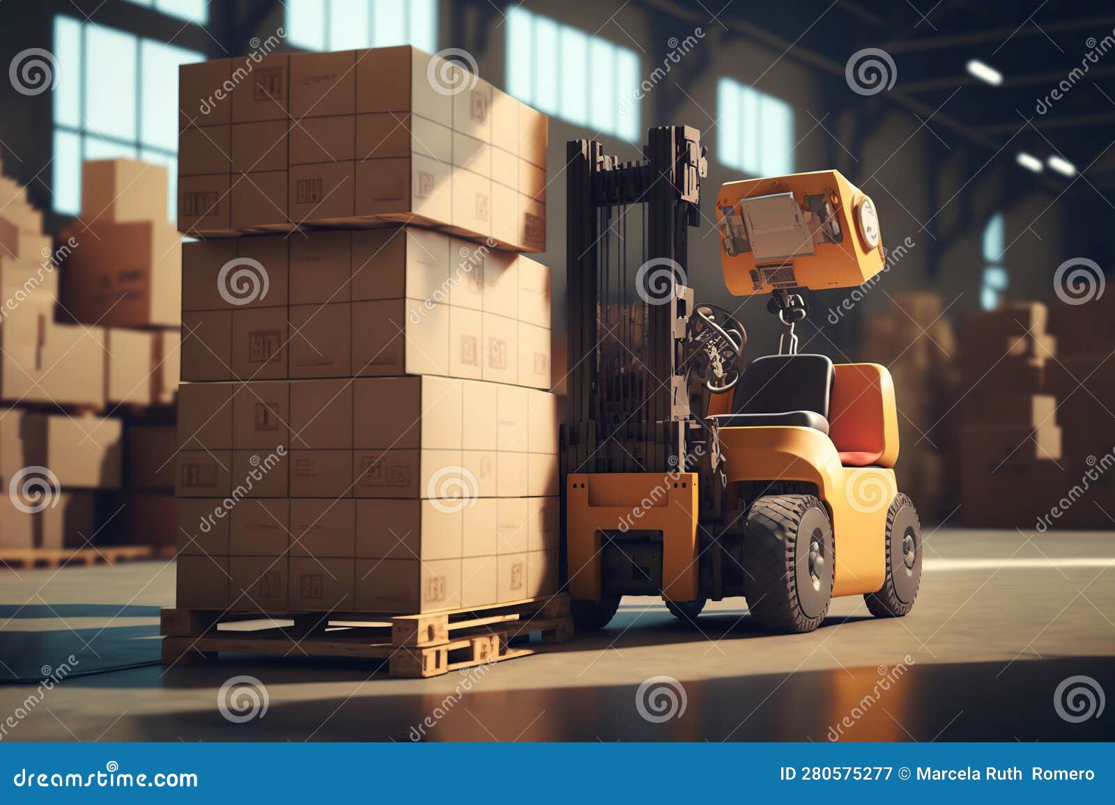 Forklift Loads Truck With Pallets Of Goods Cartoon Vector ...