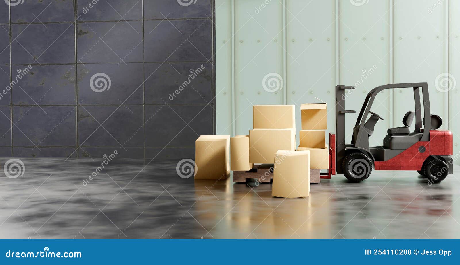 Forklift Machine in a Logistics and Merchandise Warehouse with Racks ...