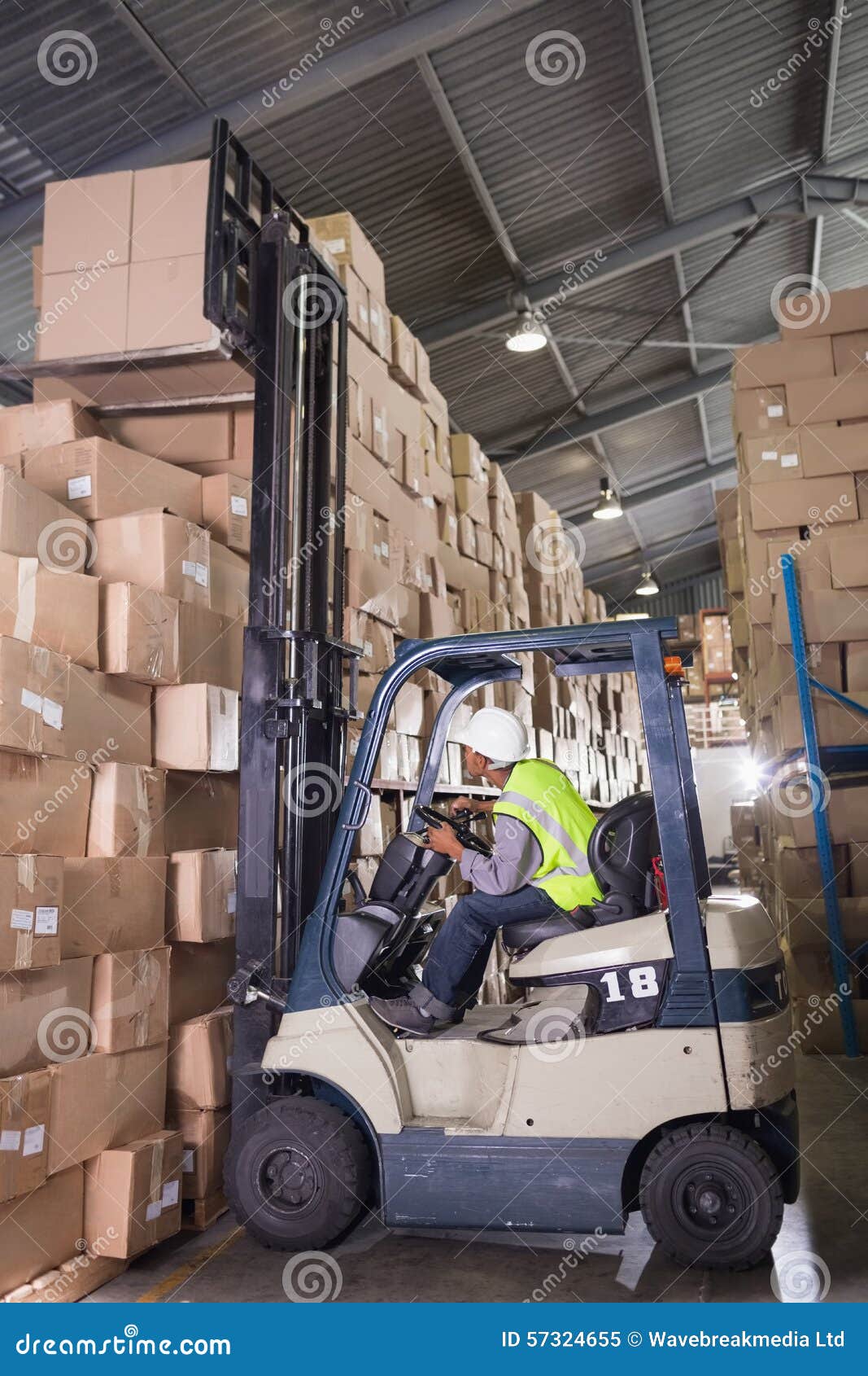 Forklift Machine in Warehouse Stock Image - Image of moving, driving ...