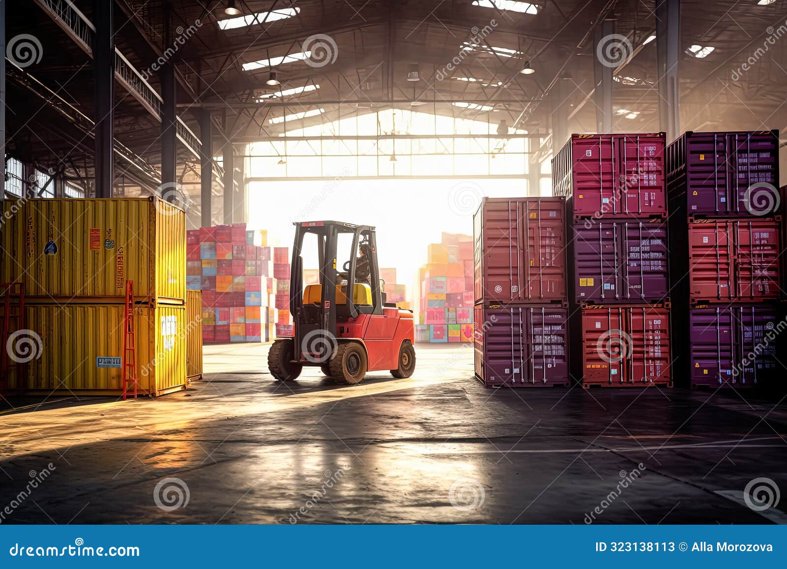 A Forklift Navigates through a Busy Warehouse Stock Image - Image of ...