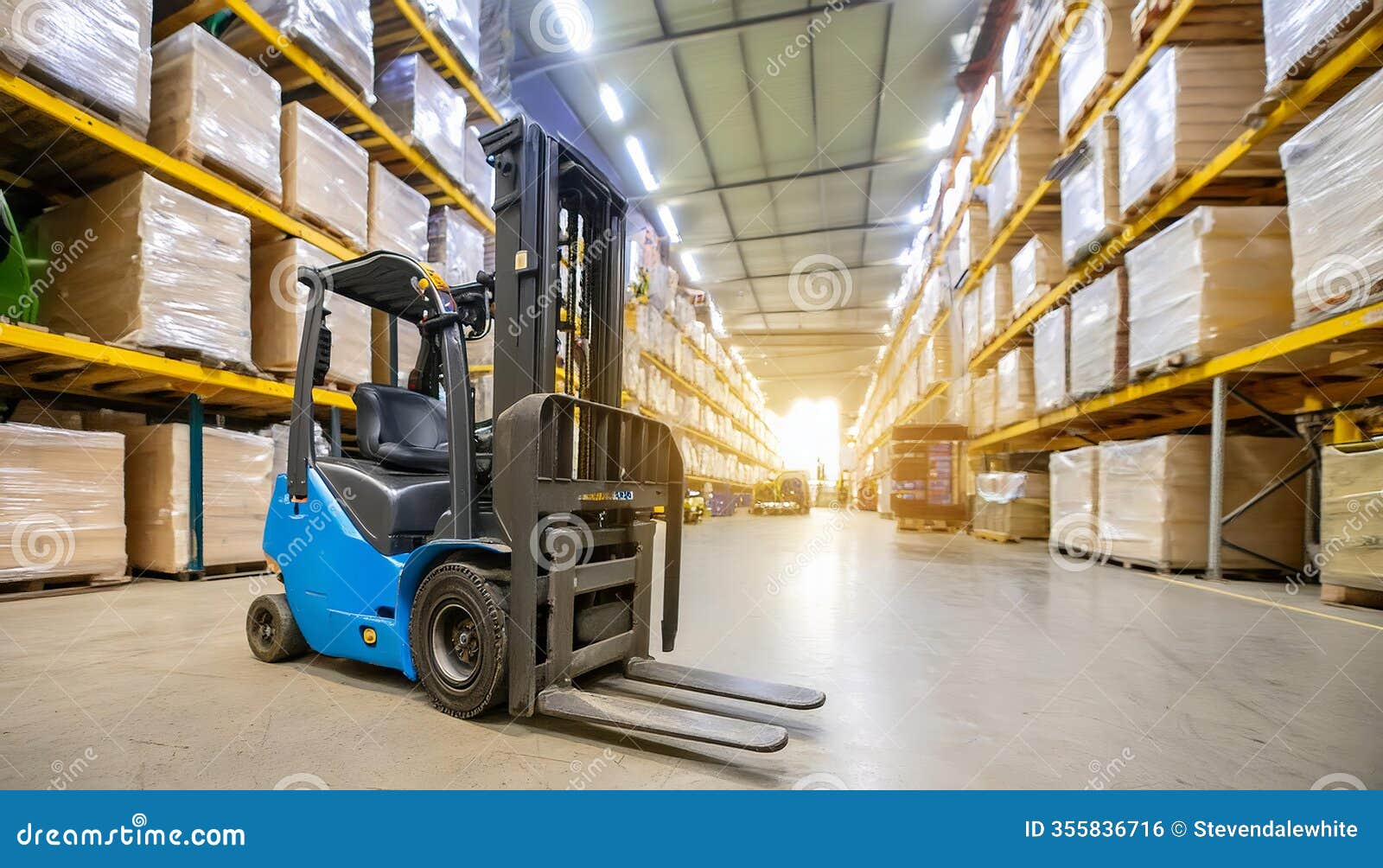 Forklift Operation in a Large Warehouse with Pallets. Generative AI ...