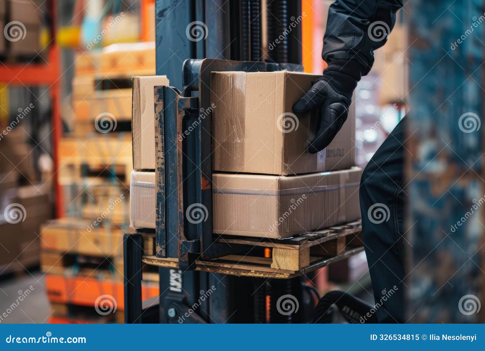 A Forklift Operator Meticulously Stacking Boxes Onto a Pallet in a ...
