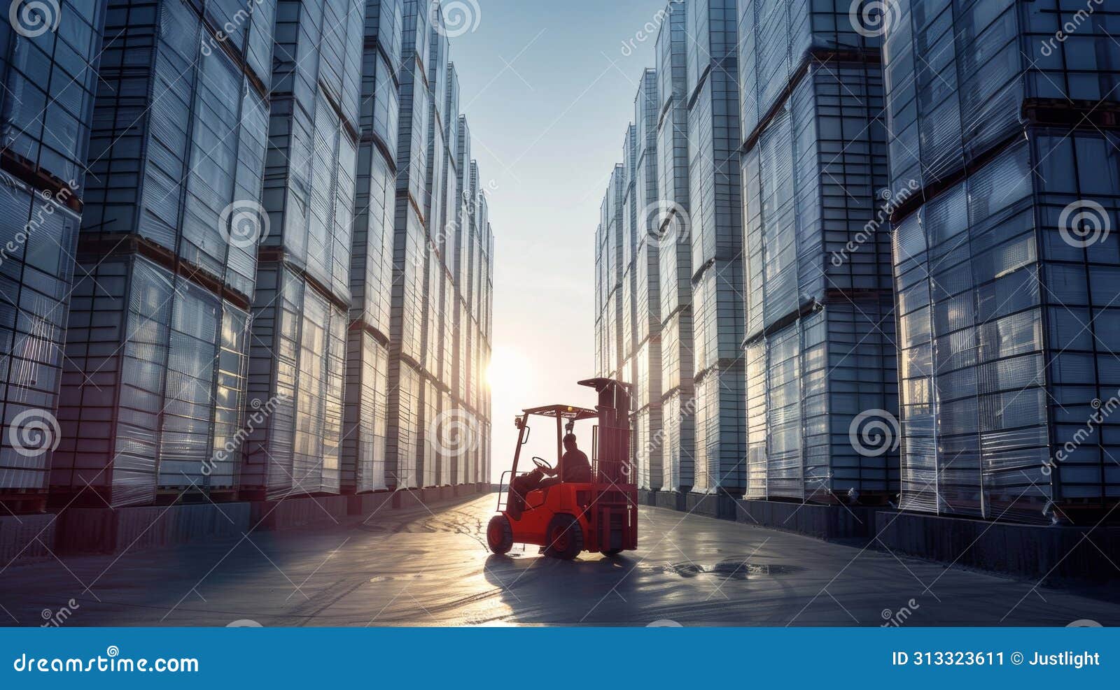 A Forklift Operator Navigating through Towering Stacks of Flat ...