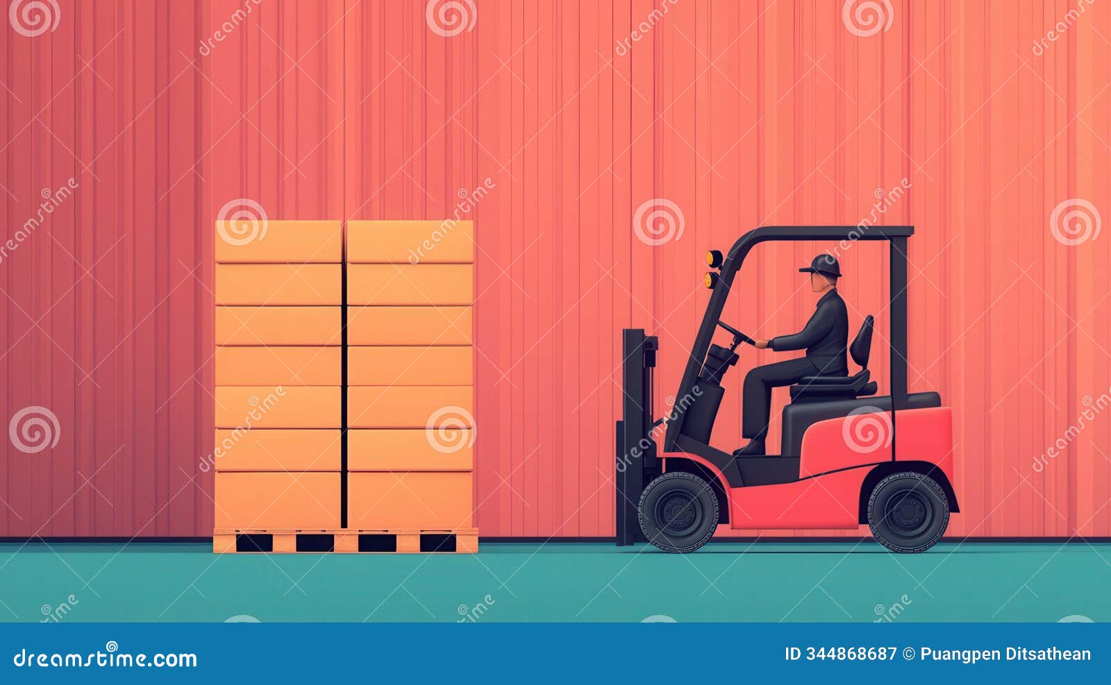 Forklift Operator Stacking Yellow Boxes in a Well-organized Warehouse ...