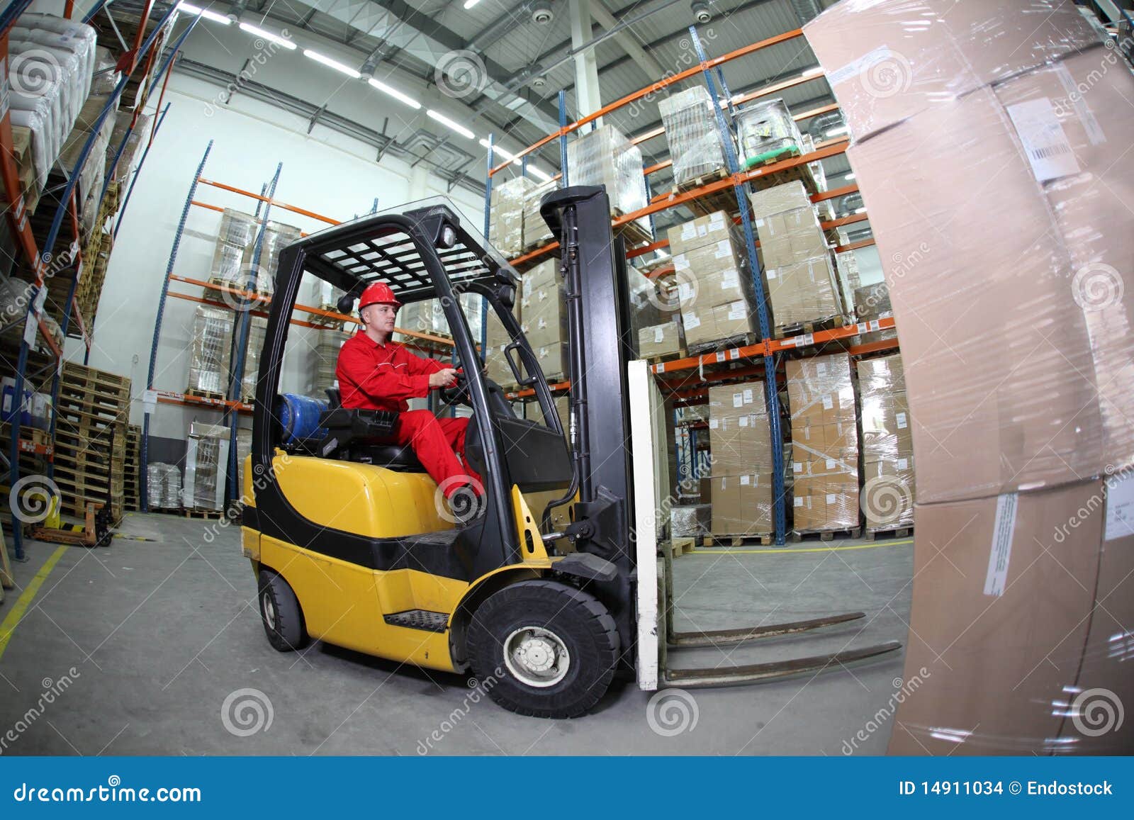 Forklift Operator at Work in Warehouse Stock Photo - Image of ...
