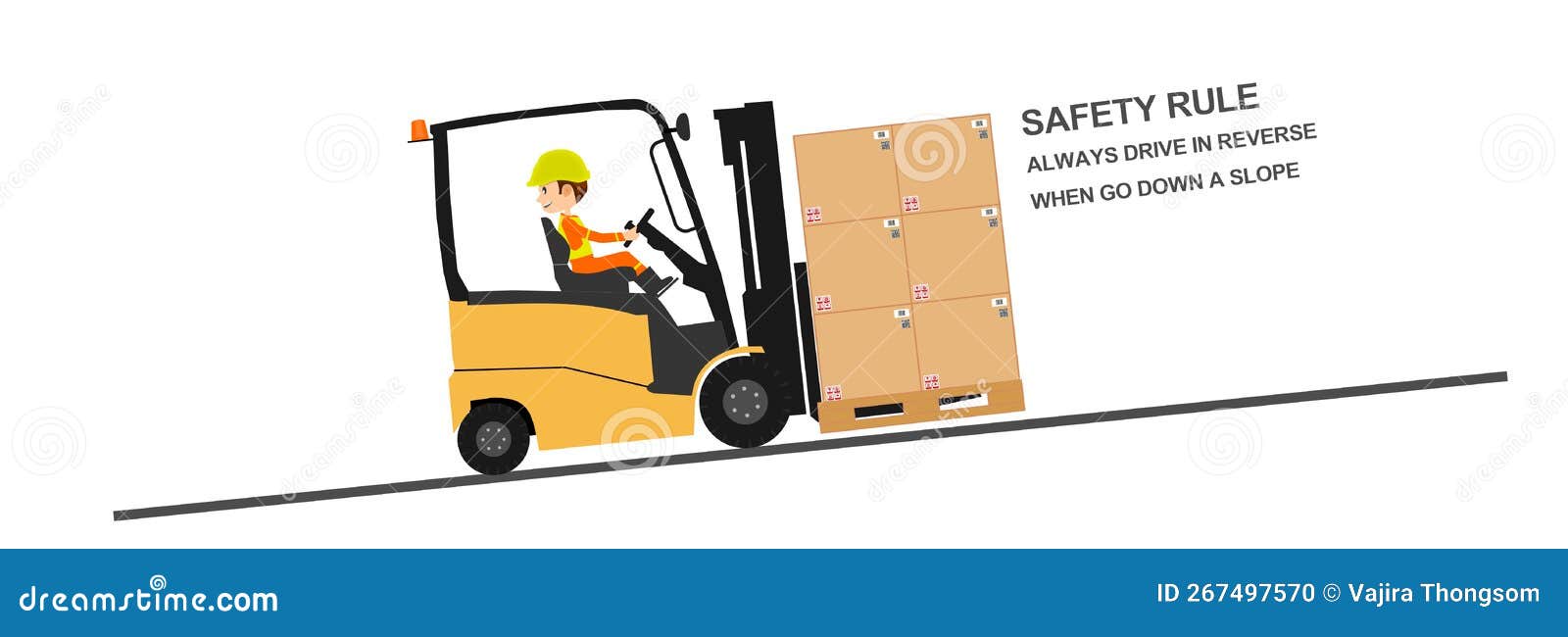 Forklift Safety Reverse Driving Down Slope, Vector Illustration Stock ...