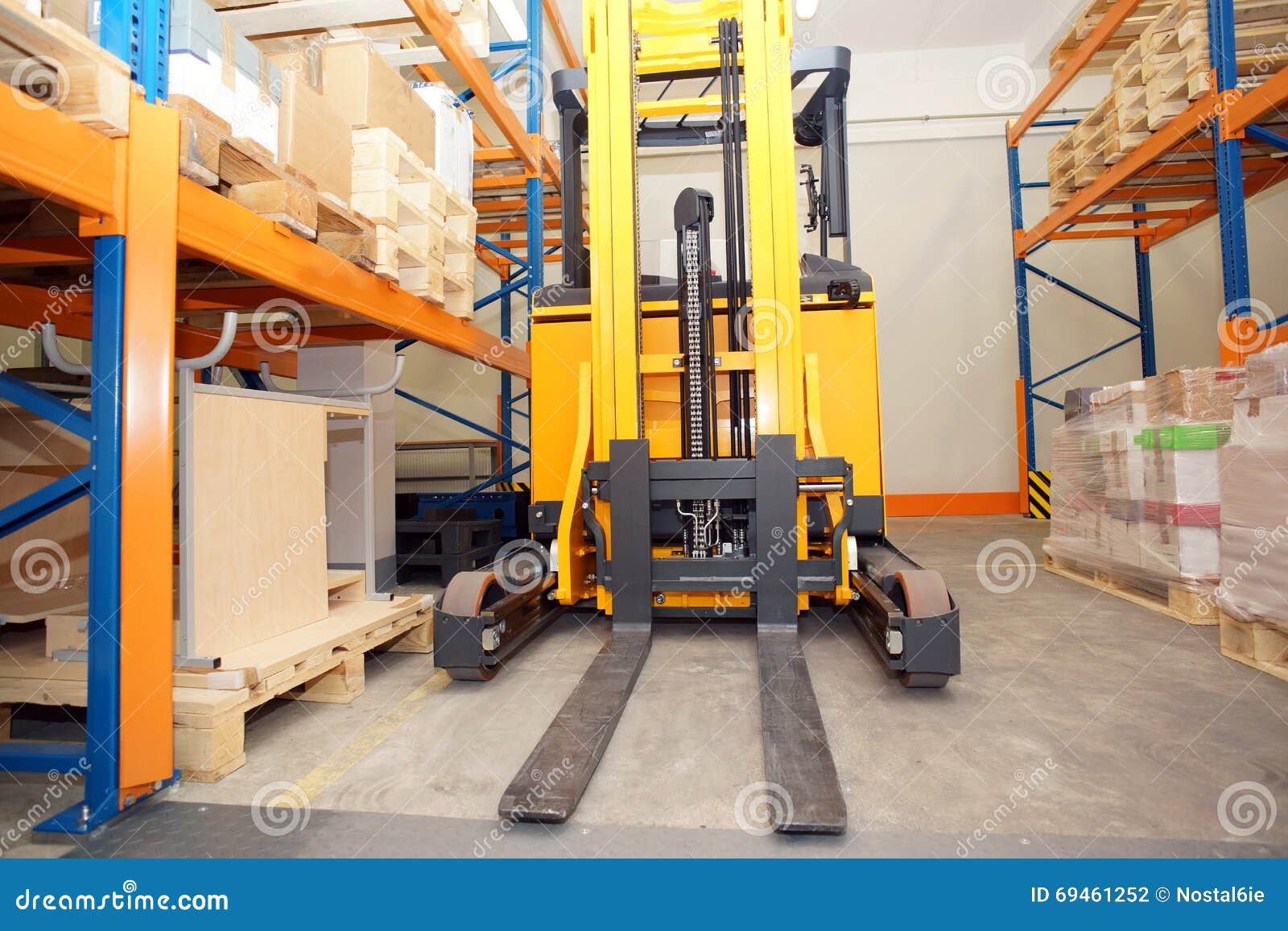 Forklift, Shelves and Racks with Pallets Stock Photo - Image of ...