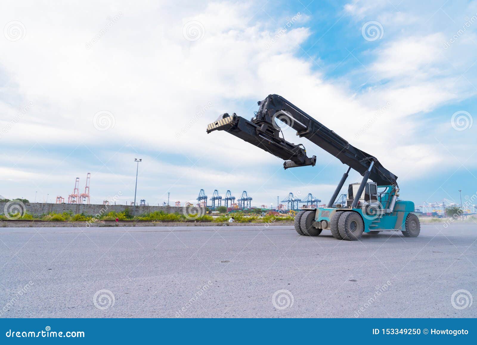 Forklift at Shipping Port. Industrial Concept Stock Photo - Image of ...