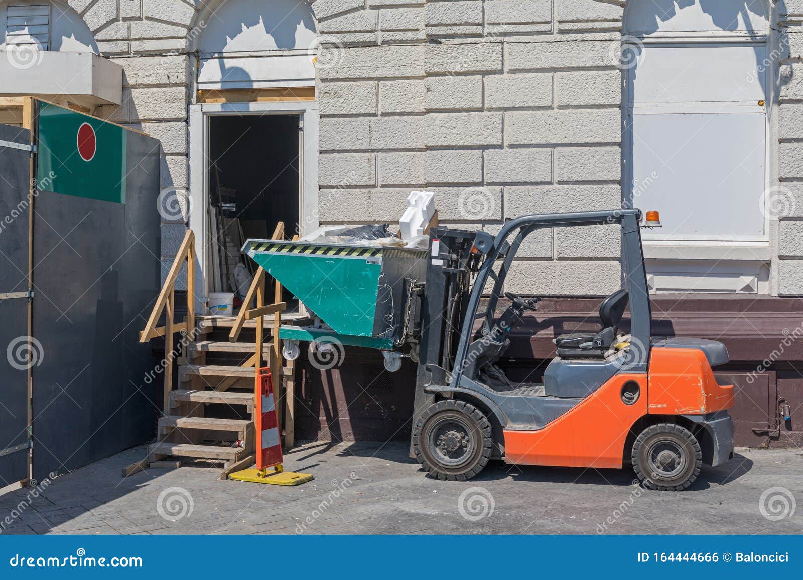 Forklift Skip Container Construction Stock Photo - Image of building ...