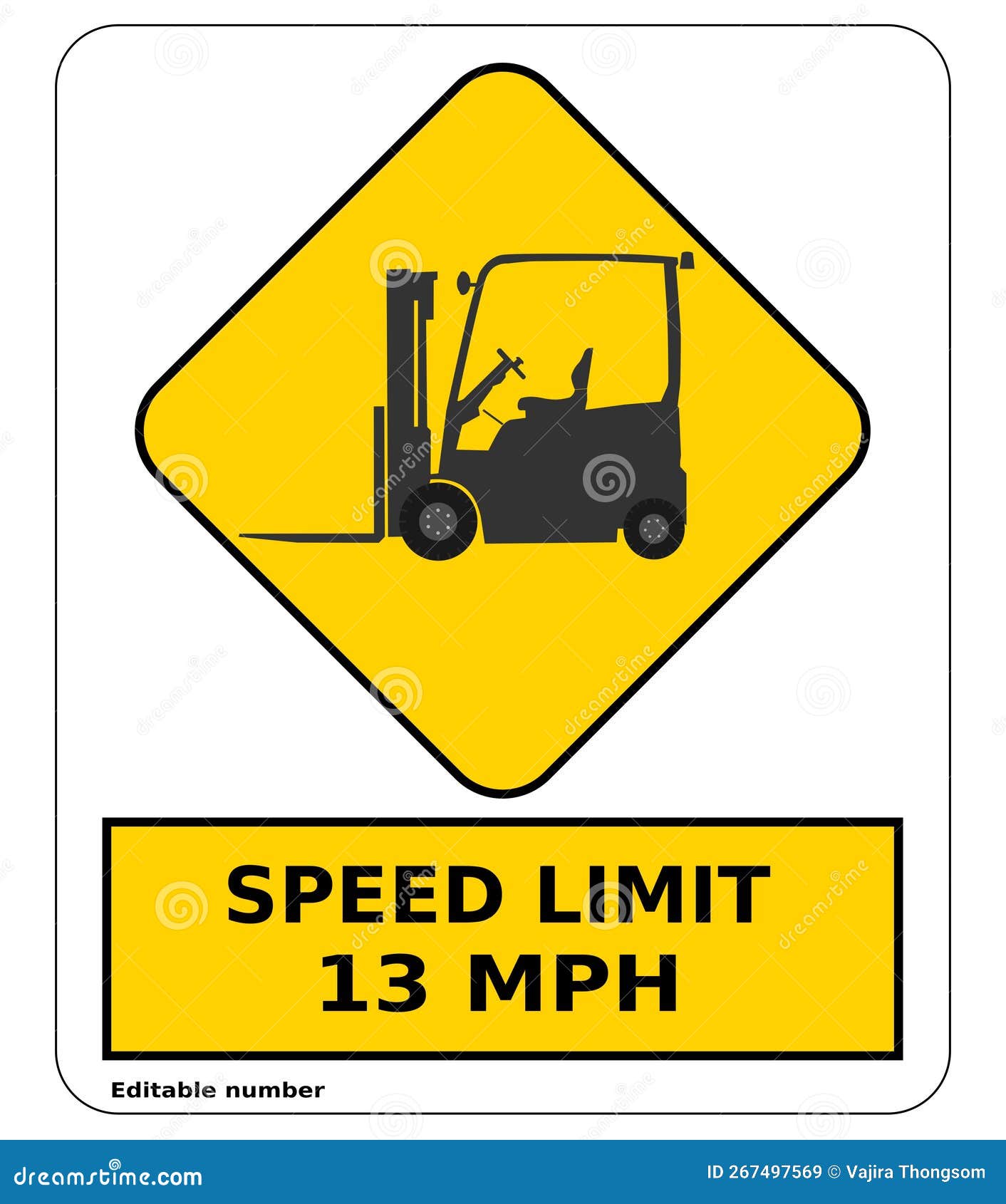 Forklift Speed Limit Sign, Editable Number, Vector Illustration Stock ...