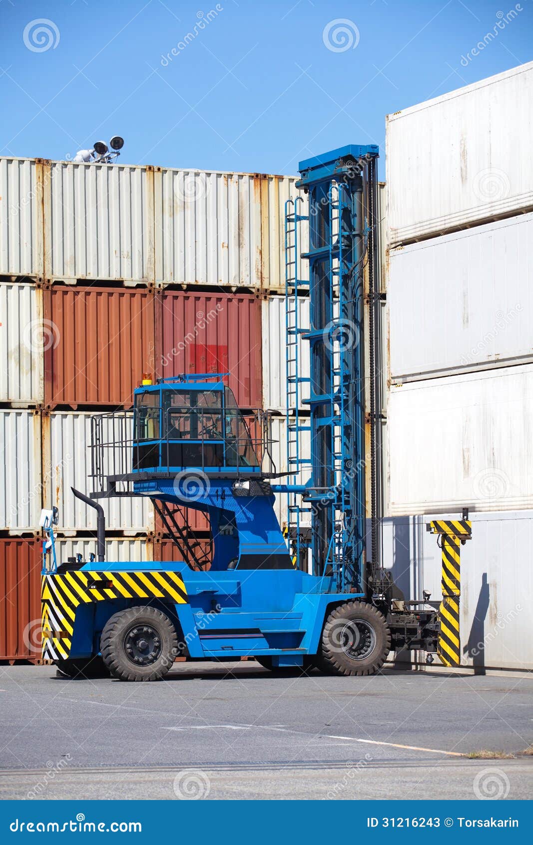 Forklift is Stacking Container Stock Image - Image of storage, customs ...