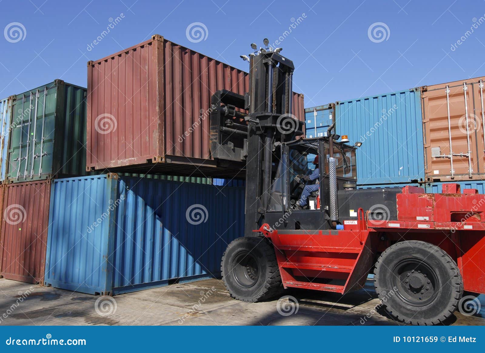 Forklift Stacking Containers Stock Image - Image of collar, global ...